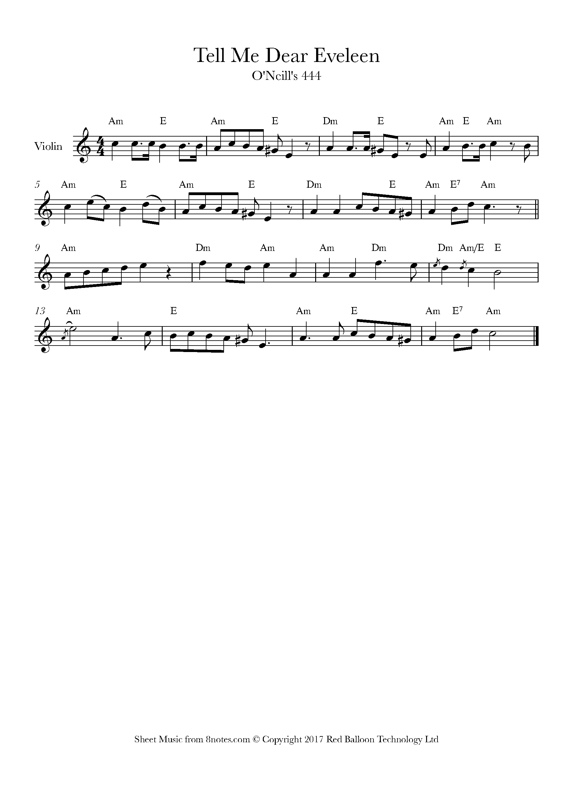 Tell Me Dear Eveleen (Irish Folk Song) Sheet music for Violin - 8notes.com