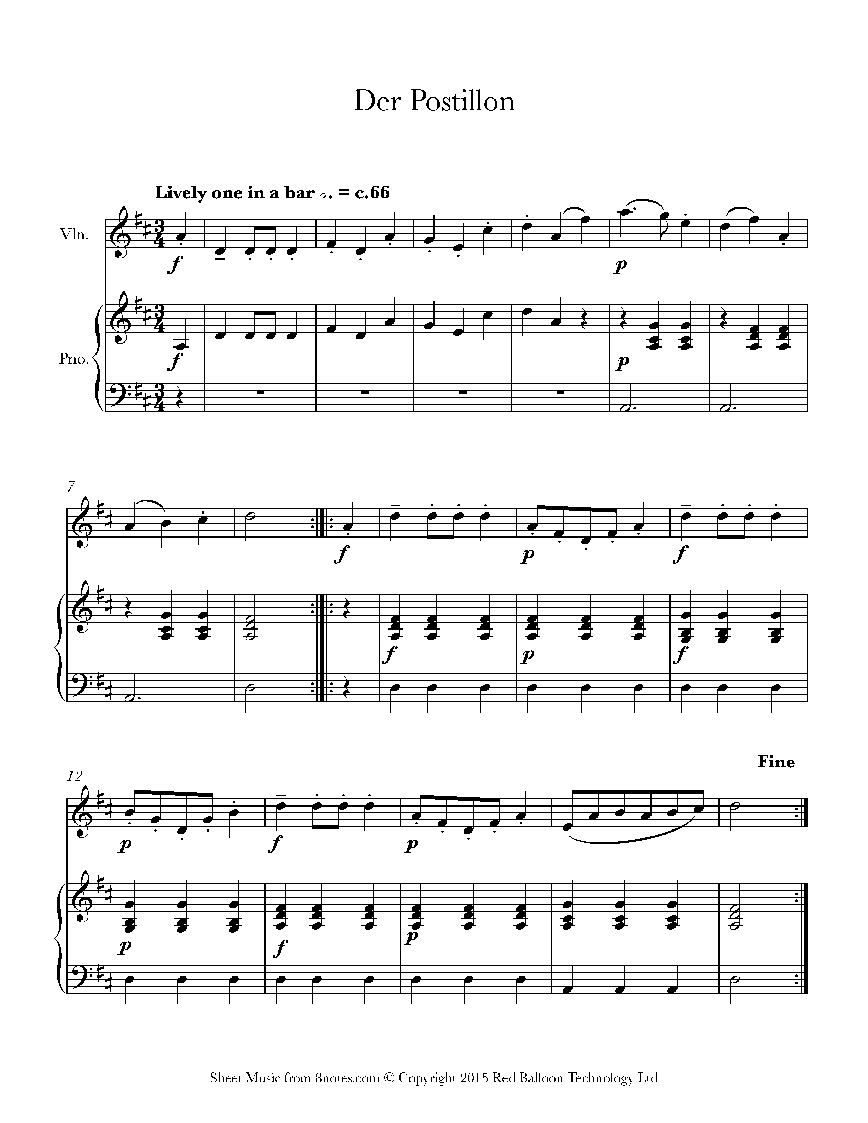 Der Postillon Sheet music for Violin - 8notes.com