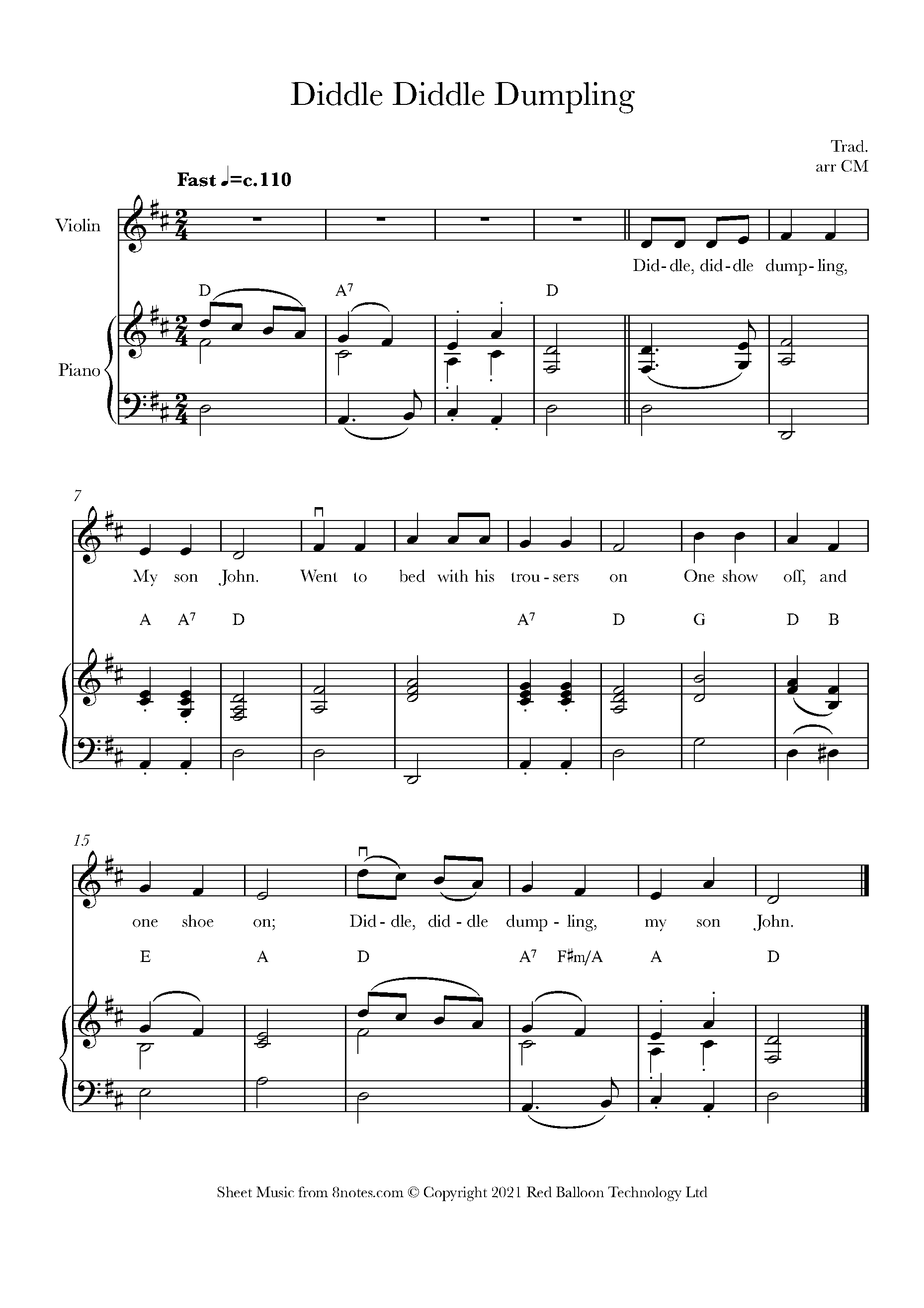 Diddle Diddle Dumpling Sheet music for Violin - 8notes.com