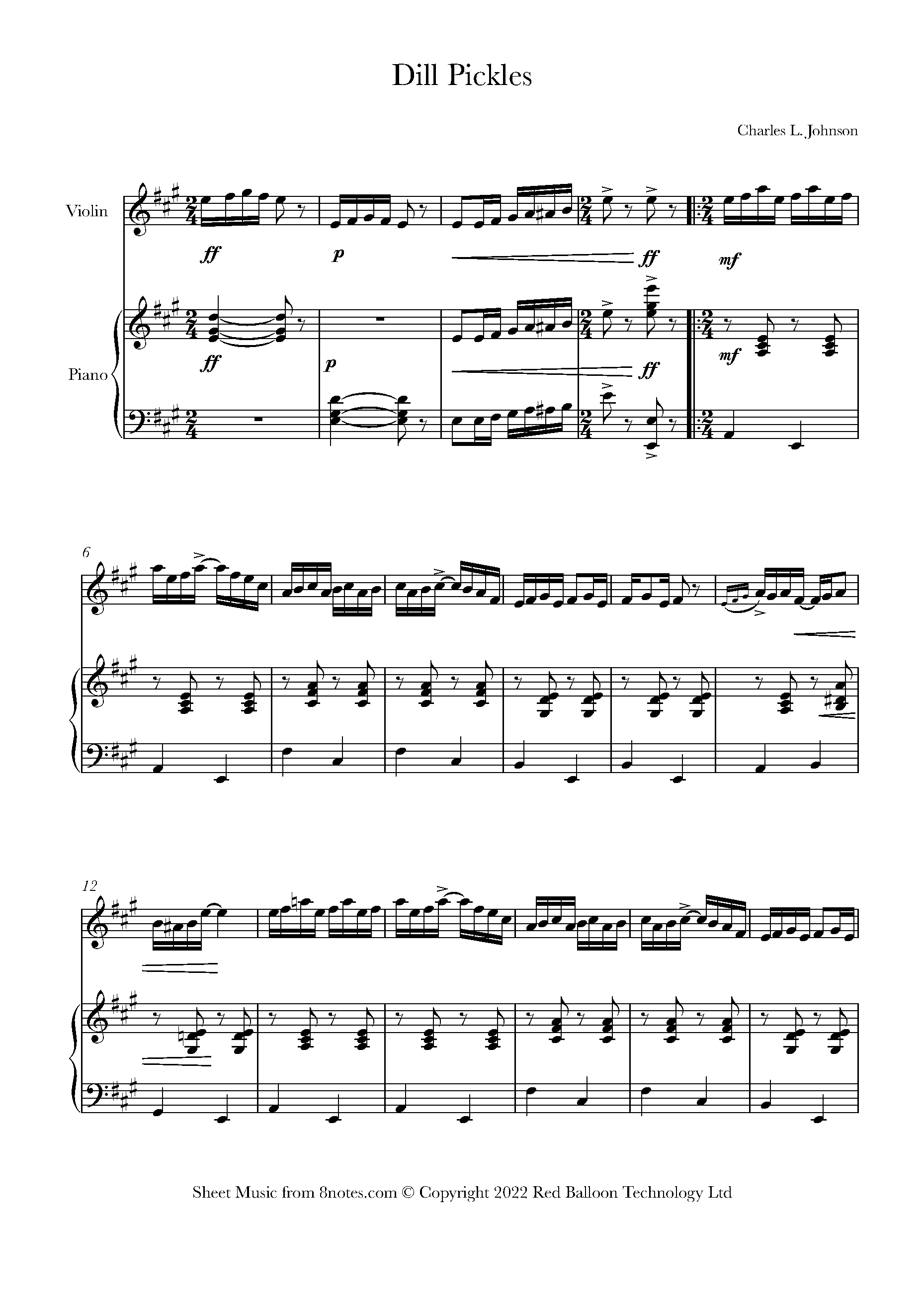 Charles L. Johnson - Dill Pickles Sheet music for Violin - 8notes.com