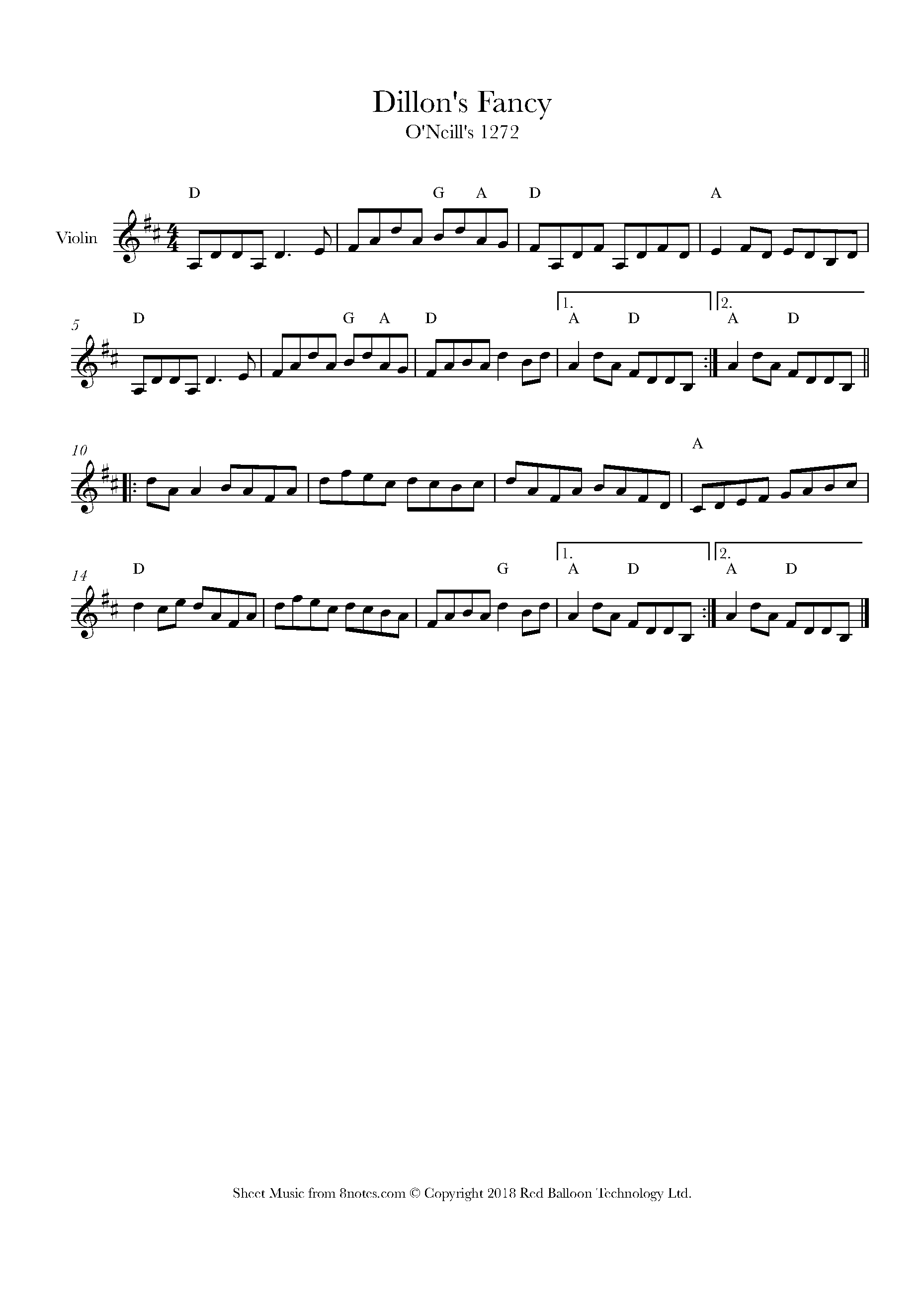 Dillon's Fancy (Irish Folk Song) (Ireland) Sheet music for Violin ...