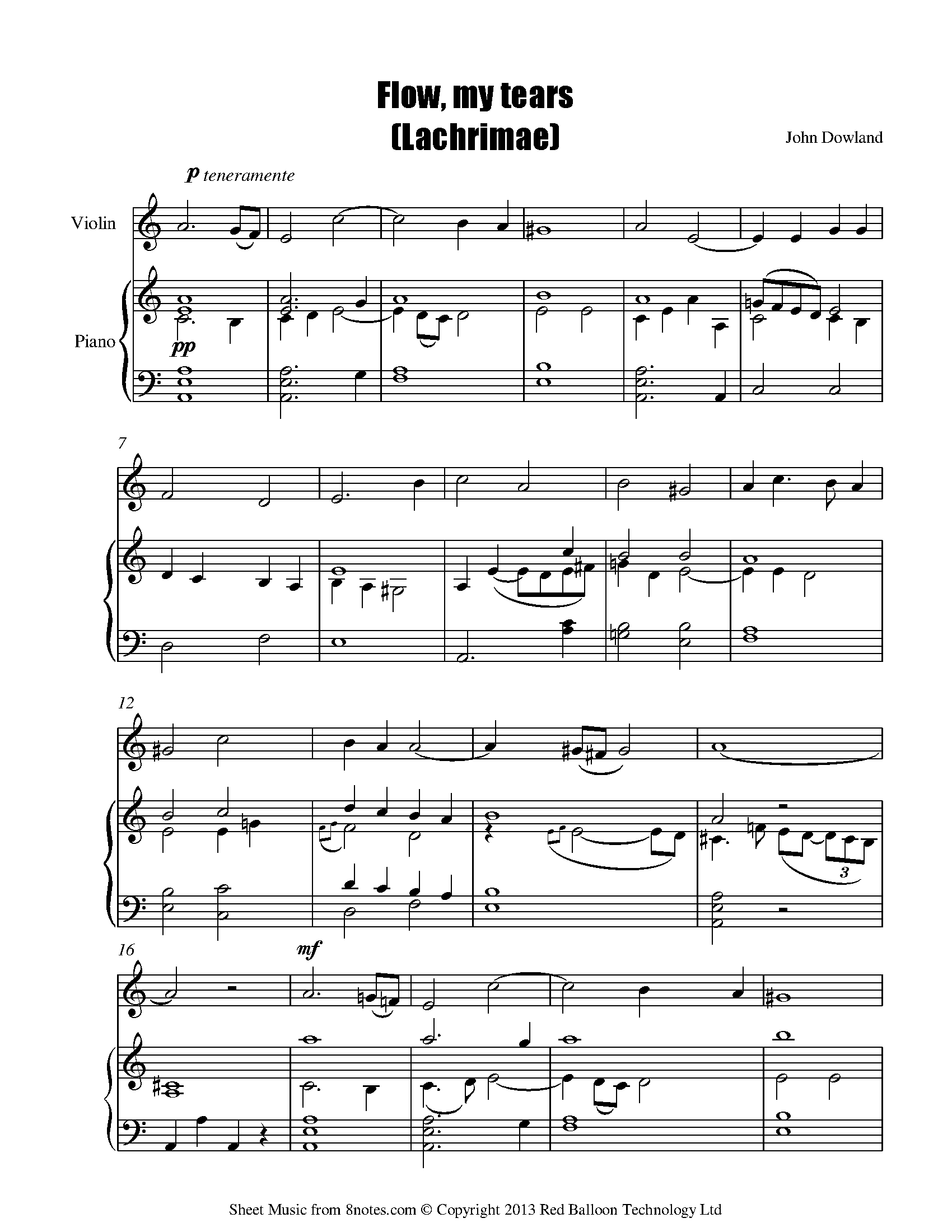 Dowland - Flow, my tears (Lachrimae) Sheet music for Violin - 8notes.com