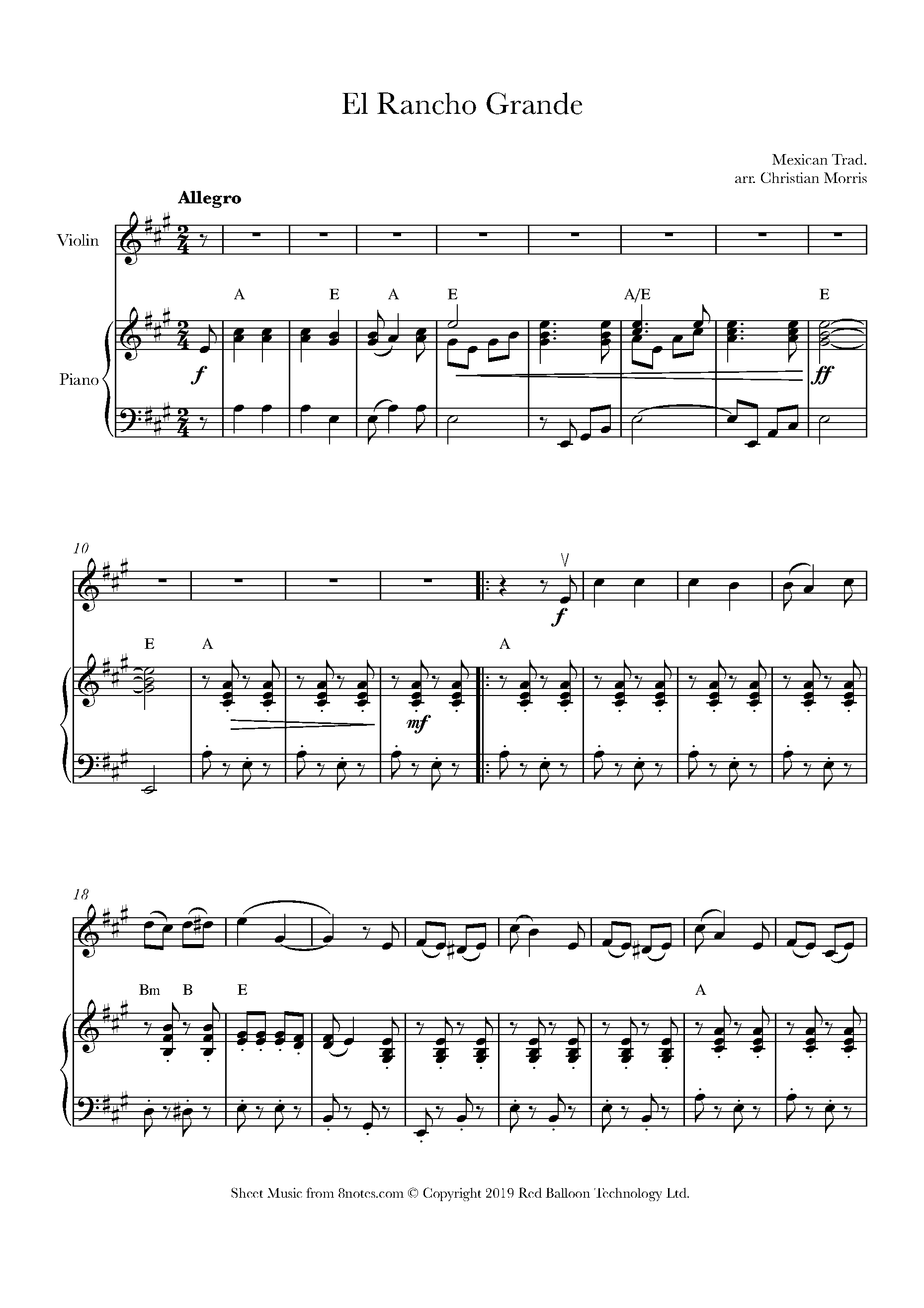 El Rancho Grande (Mexican Trad.) Sheet music for Violin - 8notes.com