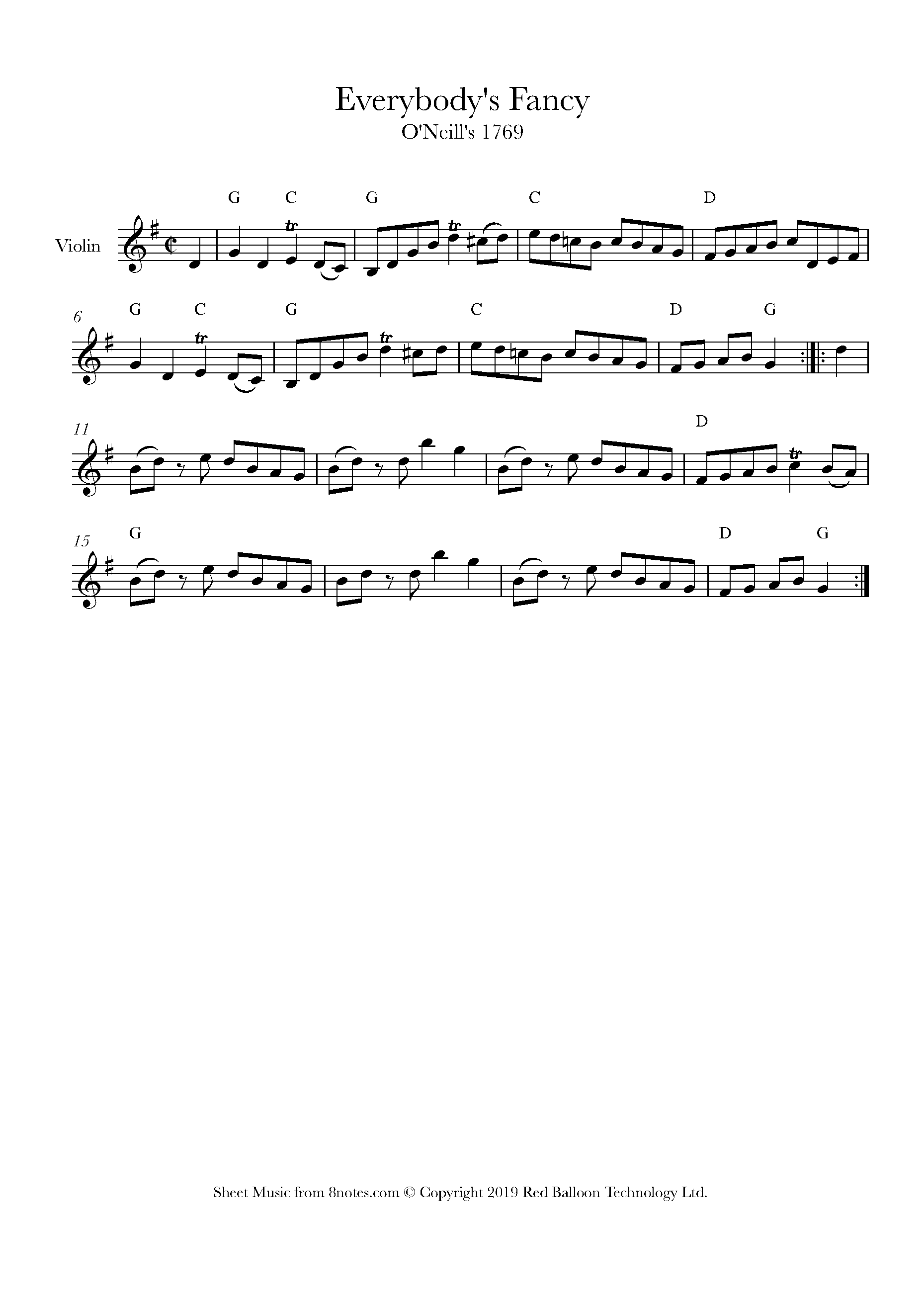 Everybody's Fancy (Irish Folk Song) Sheet music for Violin - 8notes.com