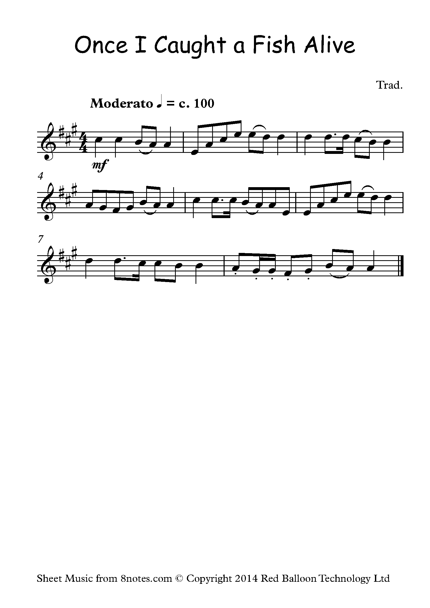 Once I caught a fish alive Sheet music for Violin - 8notes.com