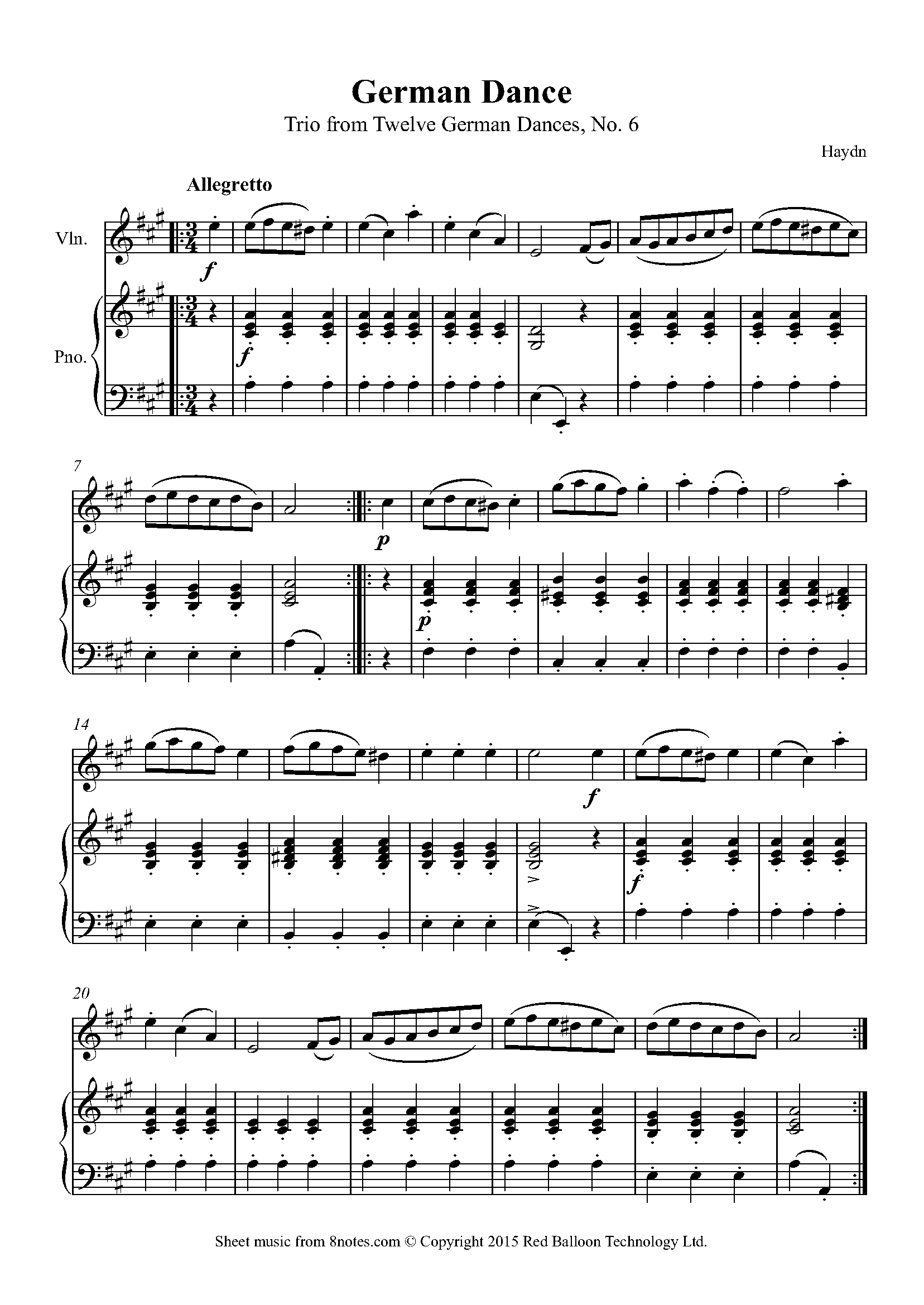 Haydn - Trio from Twelve German Dances, No. 6 Sheet music for Violin ...