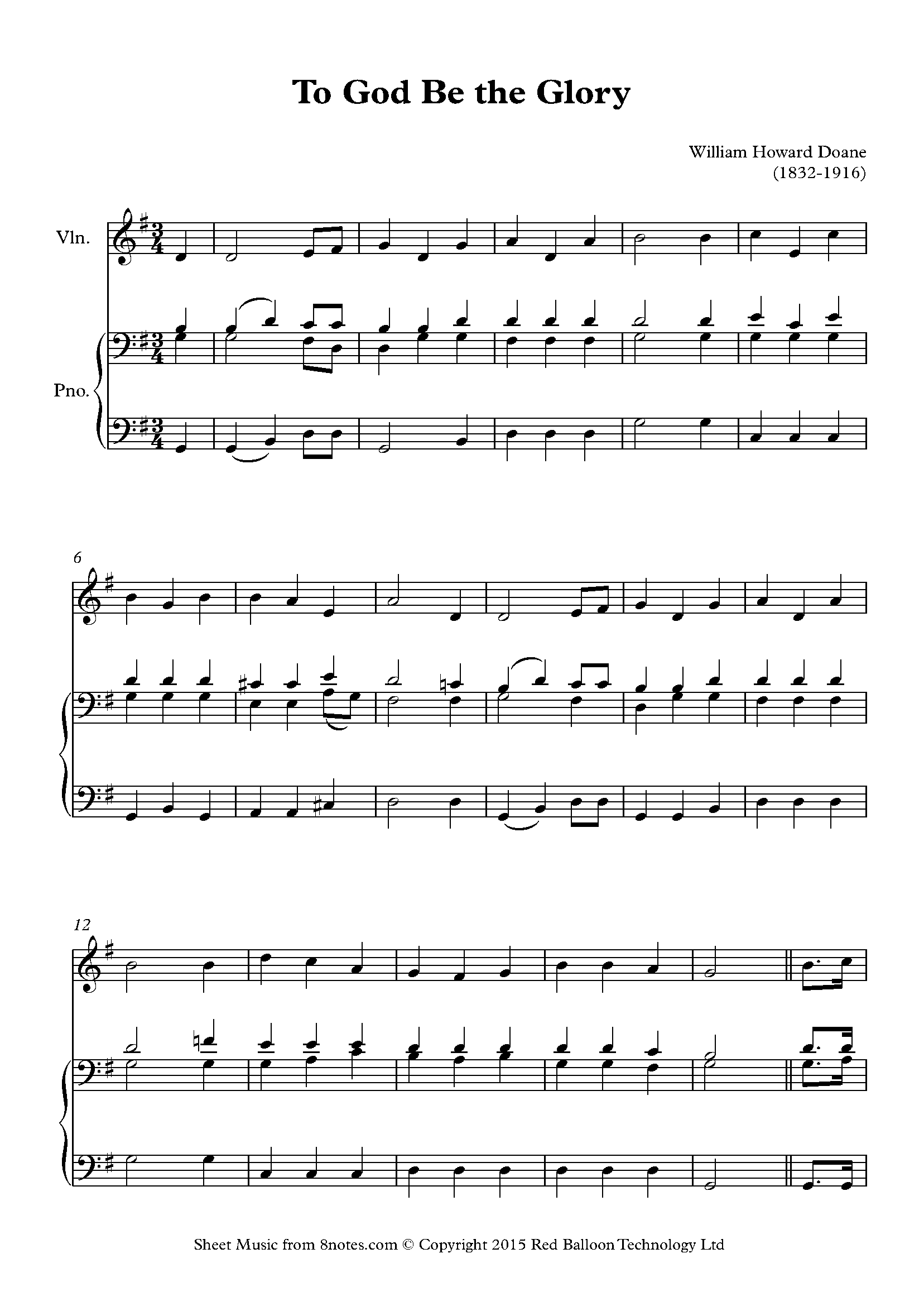 William H. Doane - To God Be the Glory (Doane) Sheet music for Violin ...