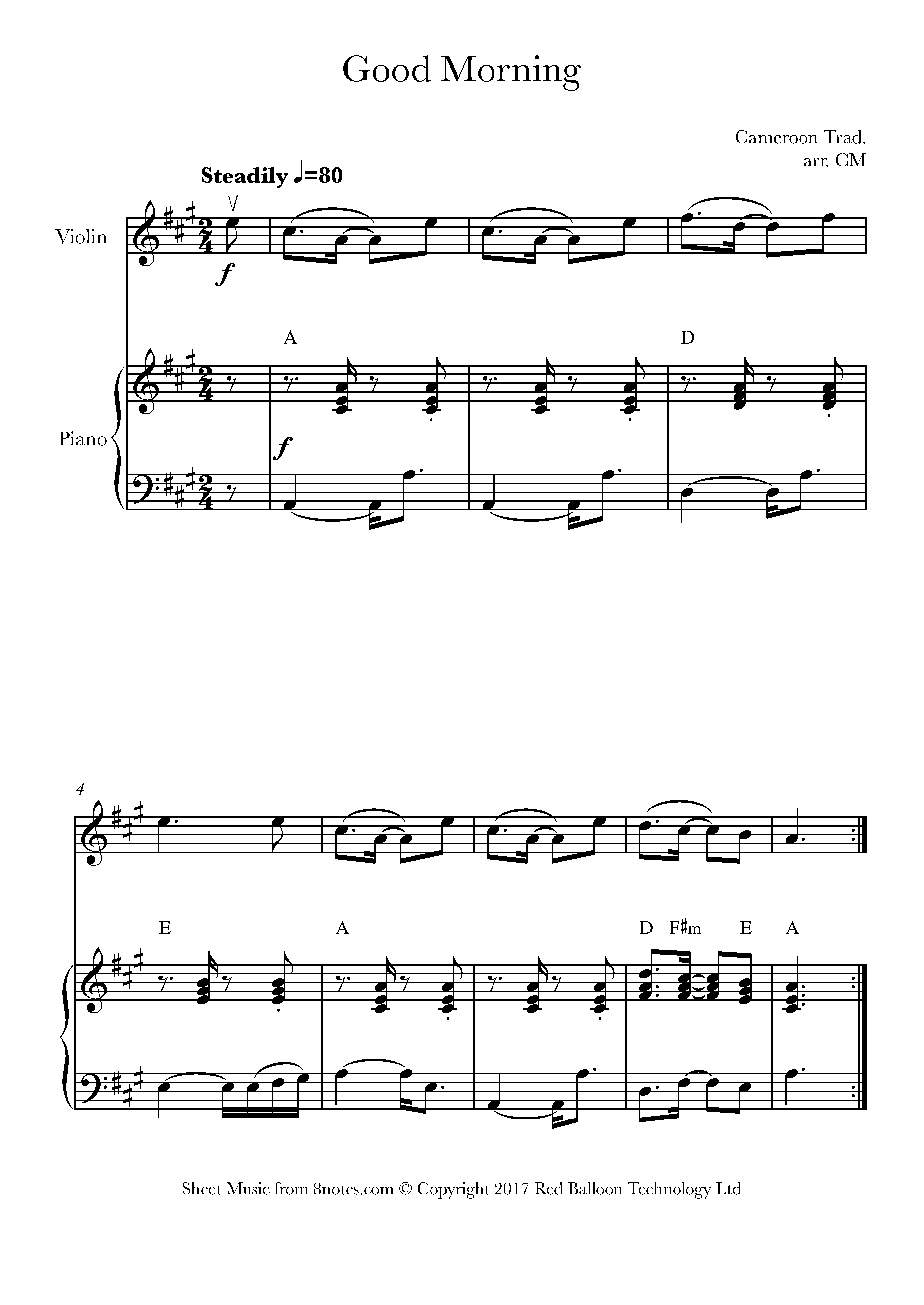 Good Morning (Cameroon Trad.) Sheet music for Violin - 8notes.com