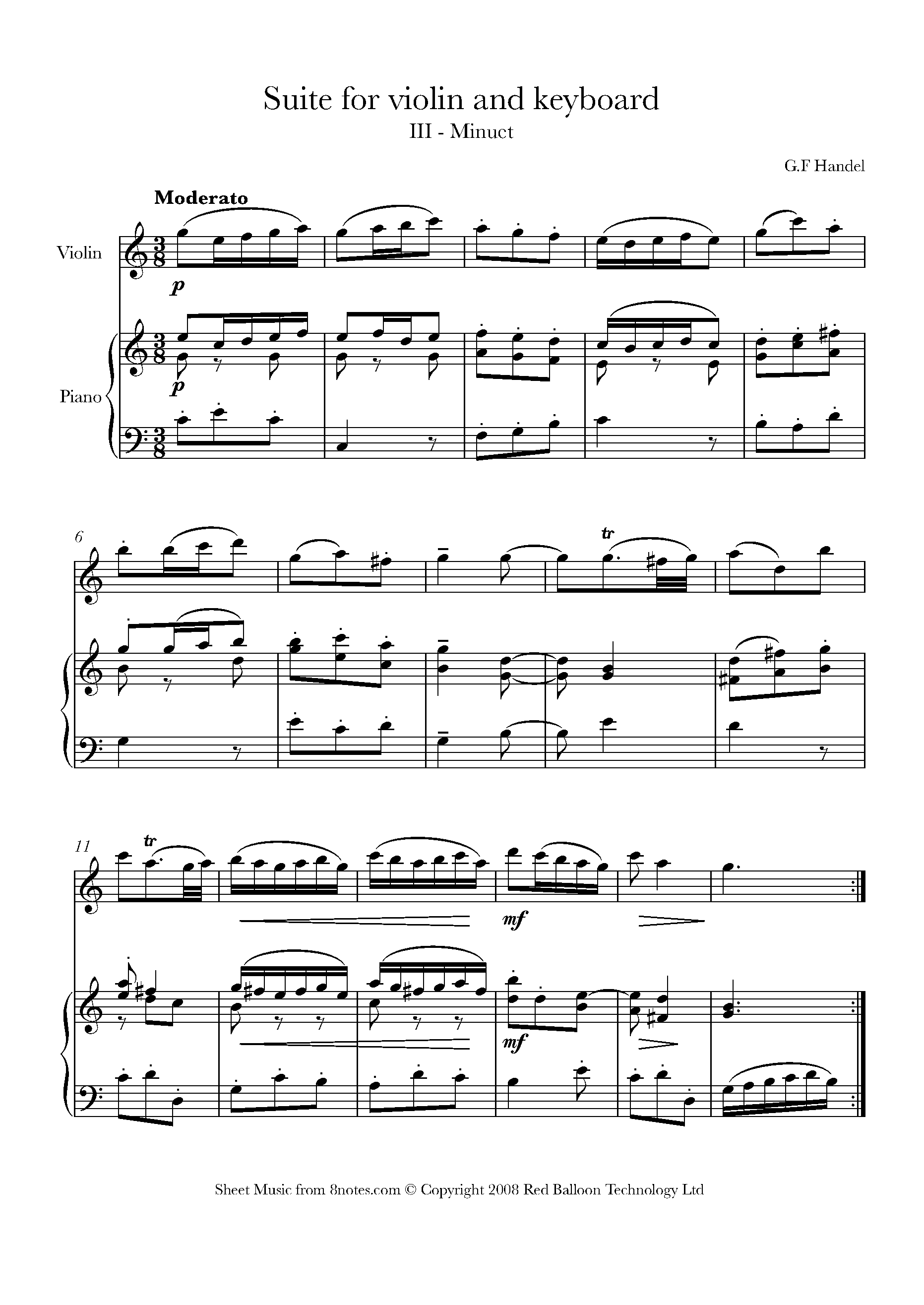 Handel - Suite for Violin and Keyboard 3 - Minuet Sheet music for ...
