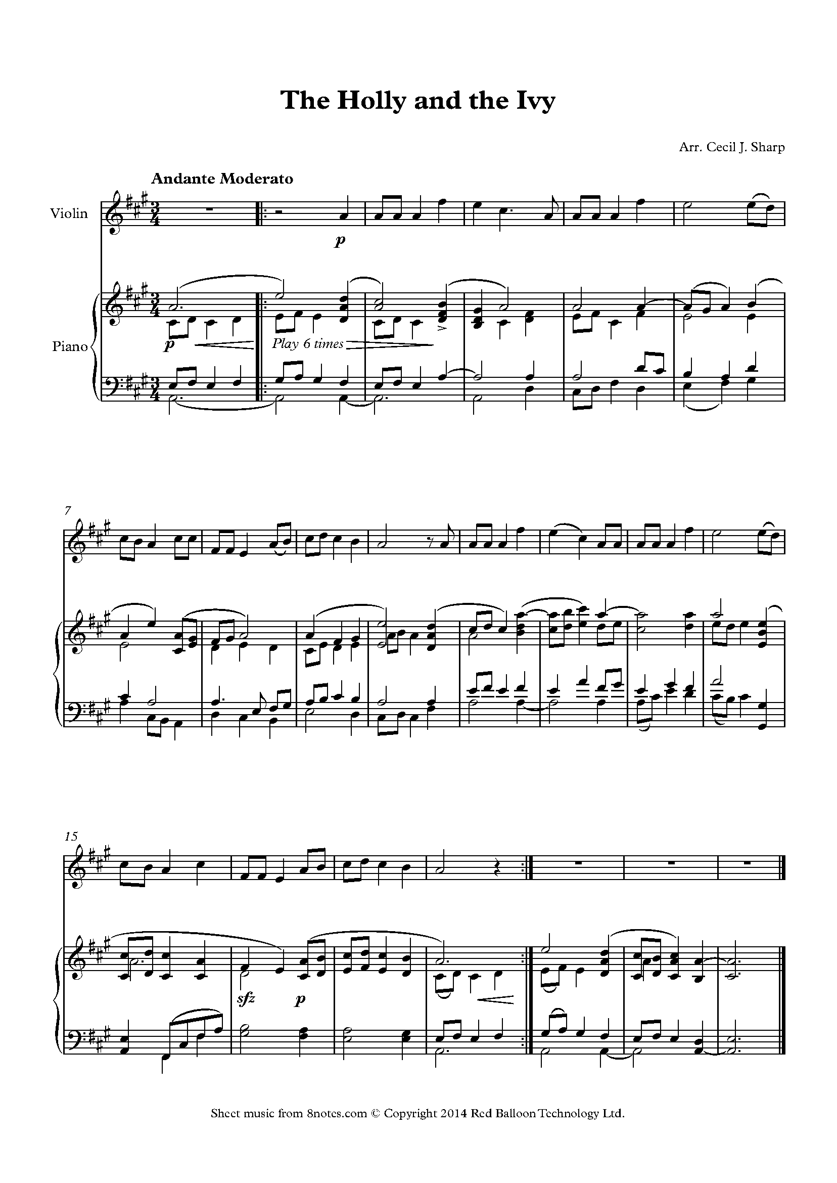 The Holly and the Ivy Sheet music for Violin - 8notes.com