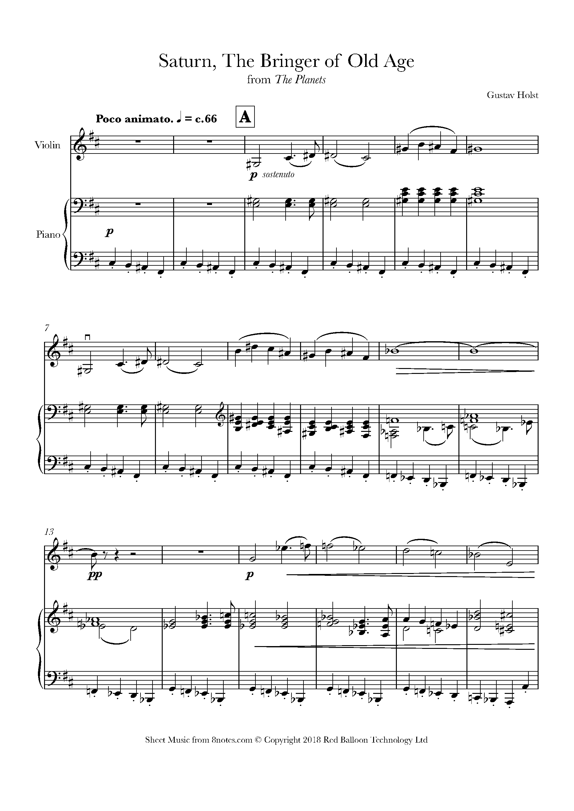 Holst - Saturn, The Bringer of Old Age from The Planets Sheet music for ...