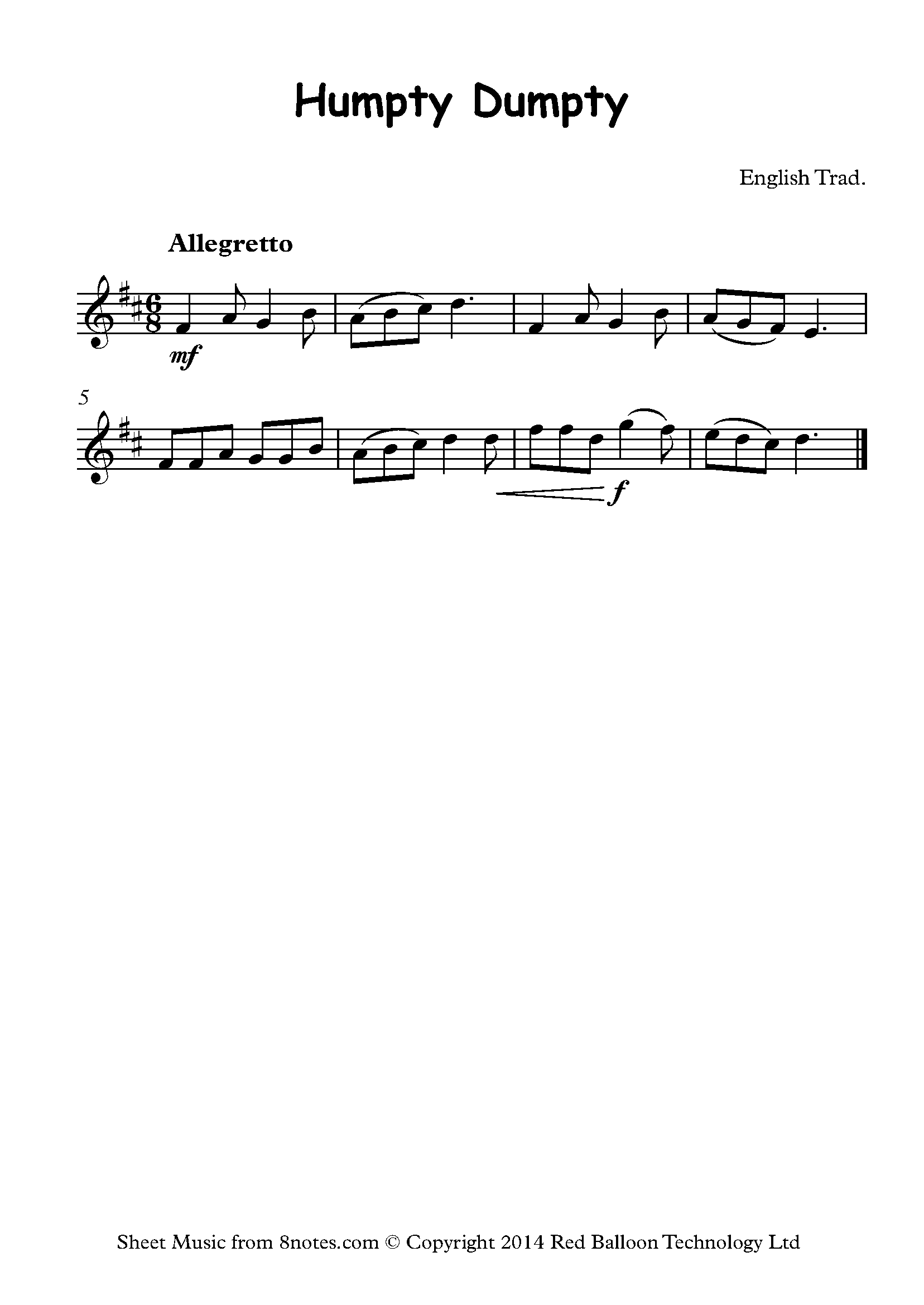 Humpty Dumpty (English Traditional) Sheet music for Violin - 8notes.com