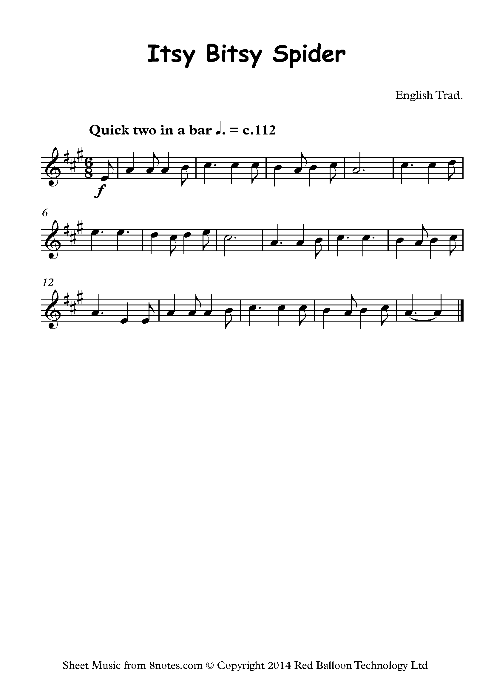Itsy Bitsy Spider (English Traditional) Sheet music for Violin - 8notes.com