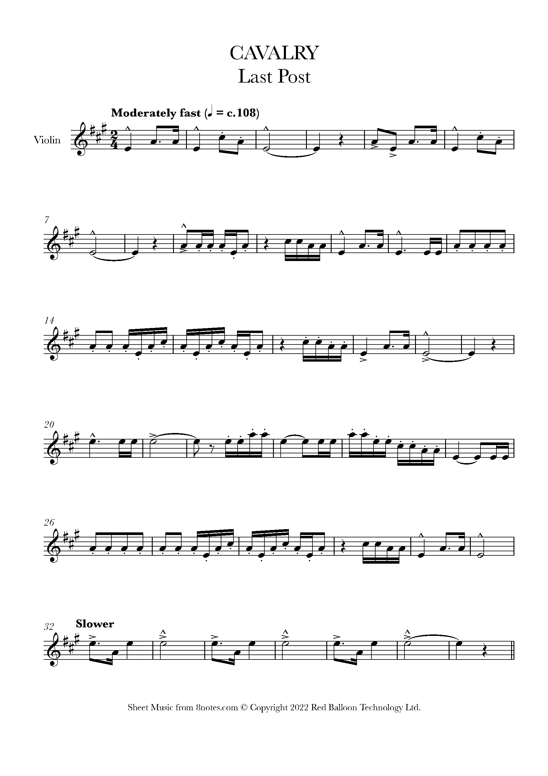 Last Post and Reveille (Cavalry) Sheet music for Violin - 8notes.com