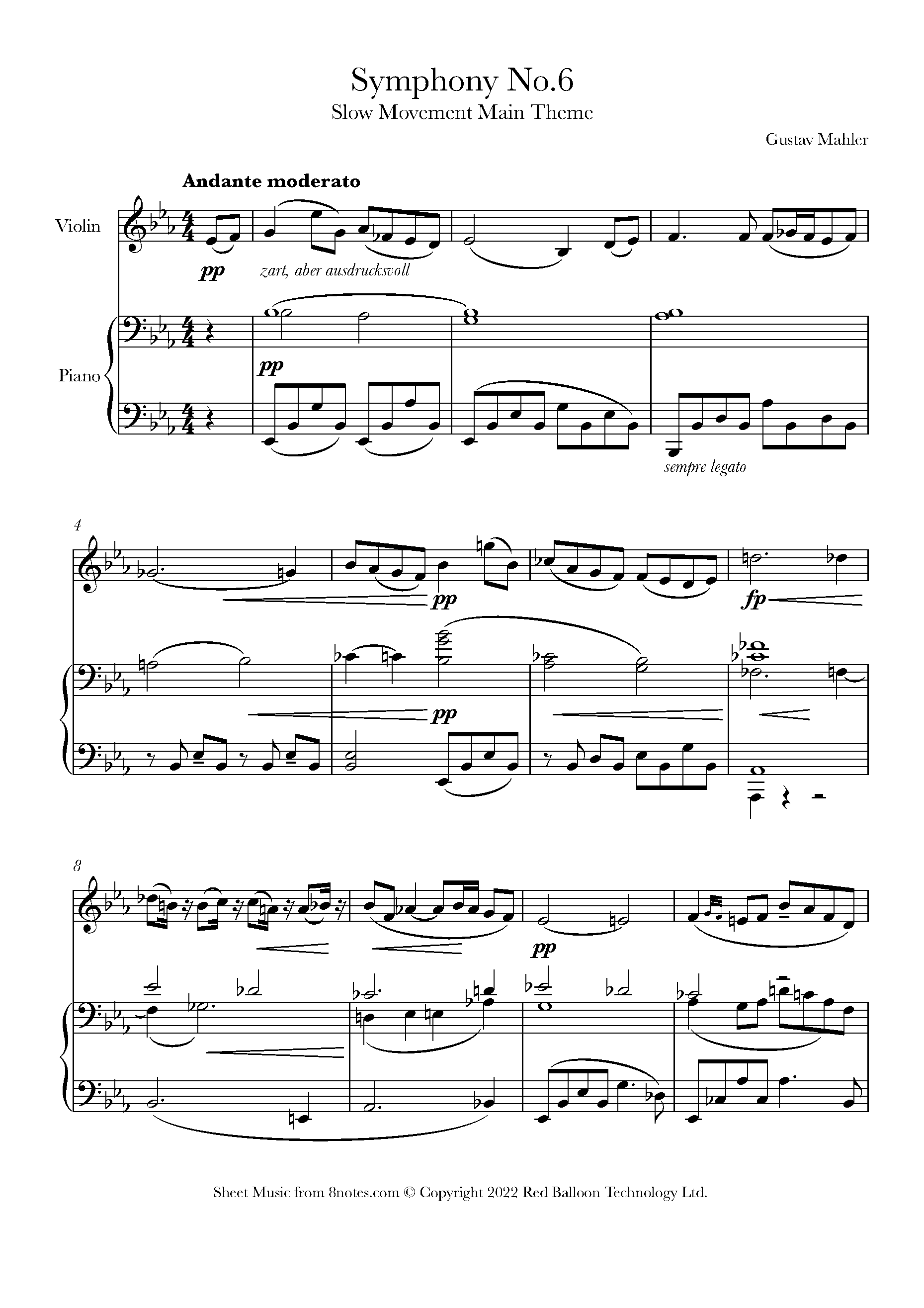 Mahler - Symphony No. 6, Slow Movement Sheet music for Violin - 8notes.com
