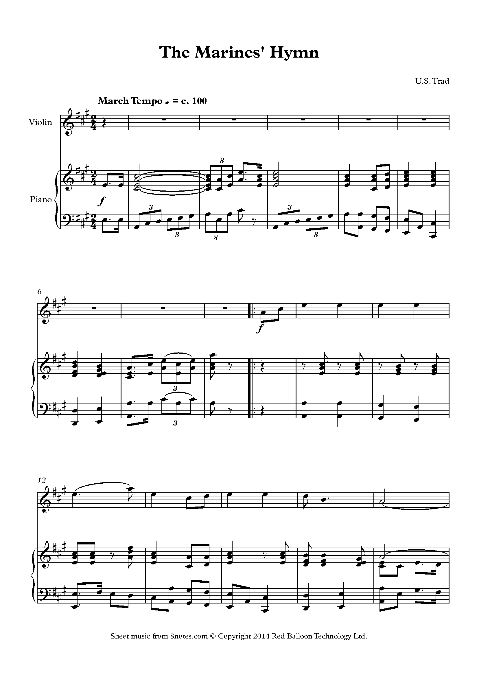 The Marines' Hymn Sheet music for Violin - 8notes.com