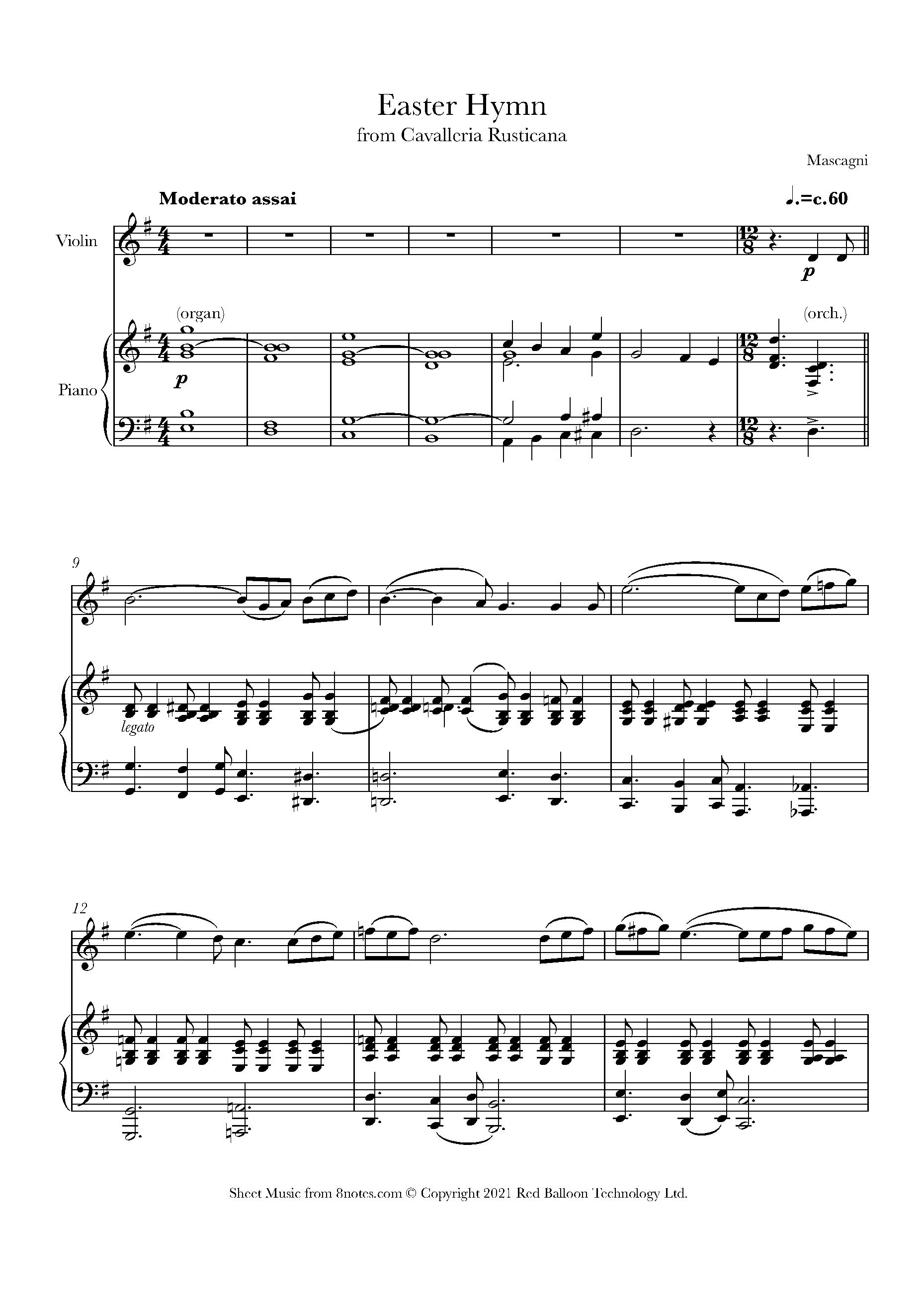 Mascagni - Easter Hymn from Cavalleria Rusticana Sheet music for Violin ...