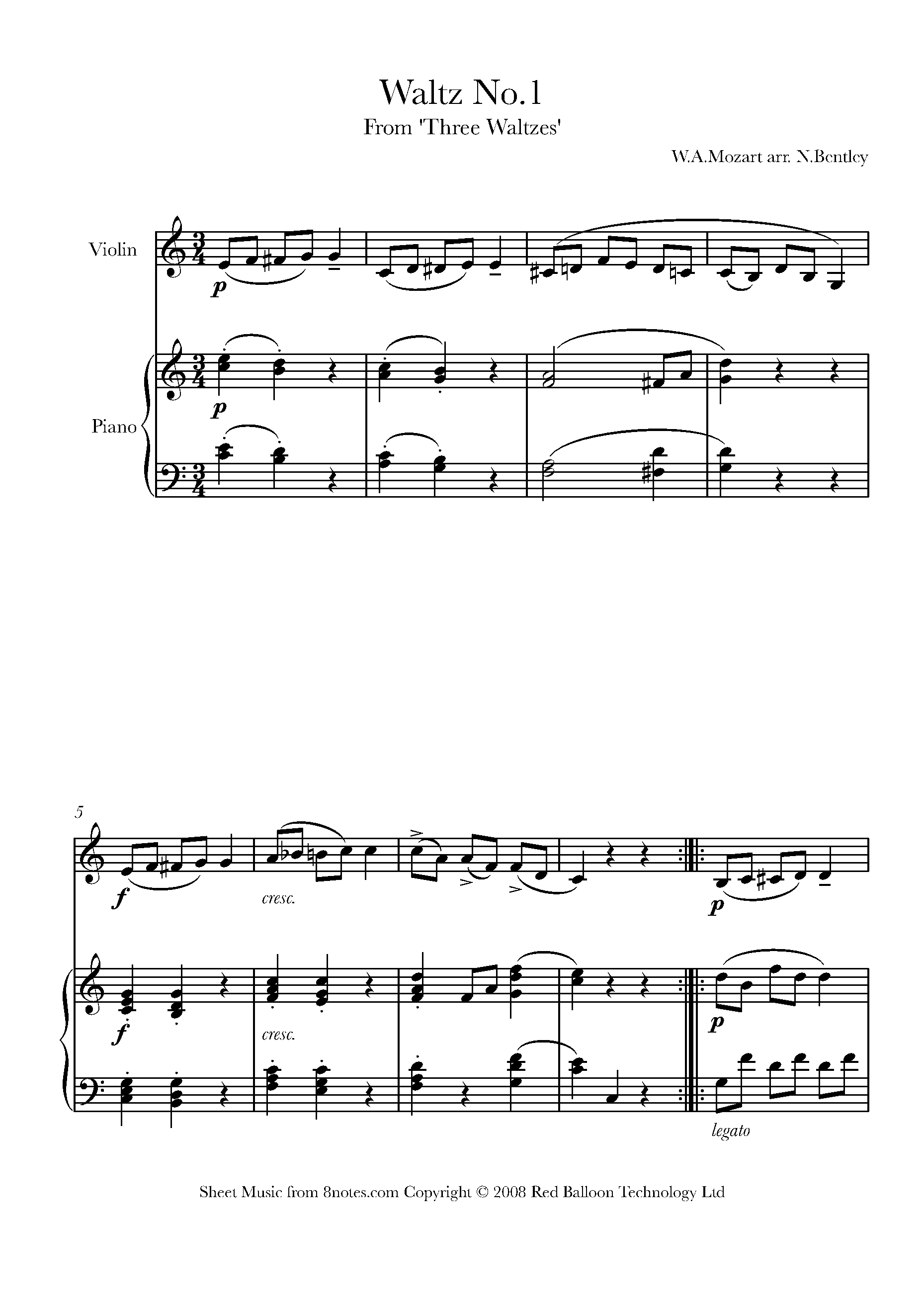 Mozart - Waltz no.1 from Three Waltzes Sheet music for Violin - 8notes.com