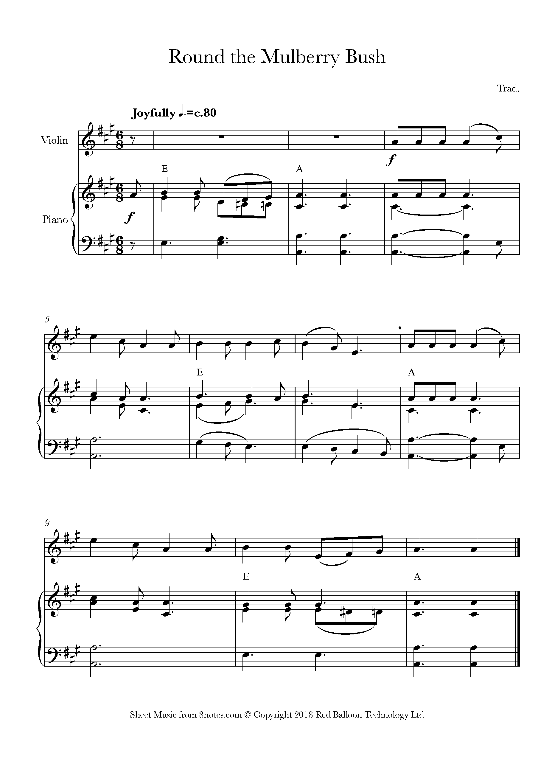 Here we go round the Mulberry Bush Sheet music for Violin - 8notes.com
