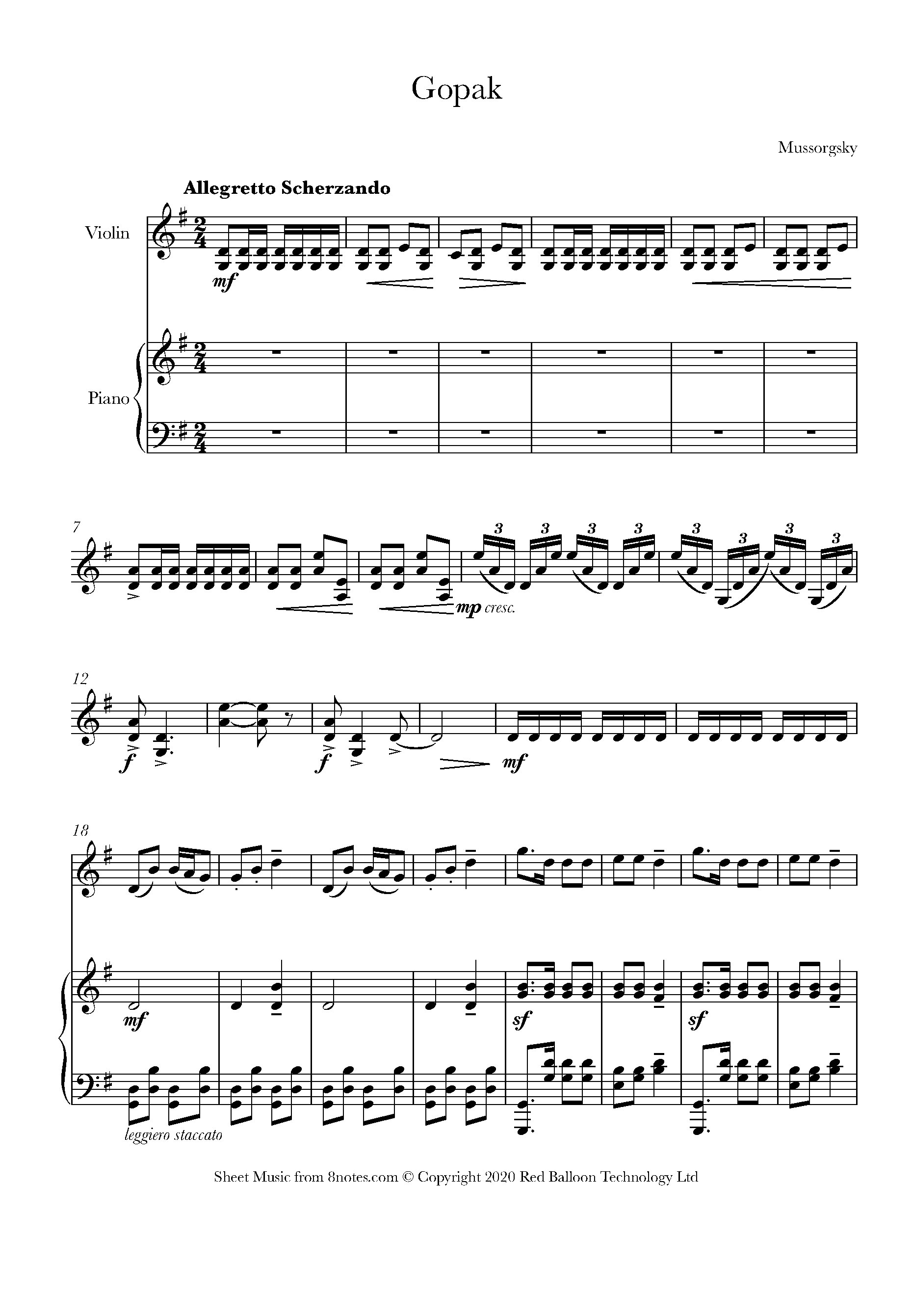 Mussorgsky - Gopak Sheet music for Violin - 8notes.com