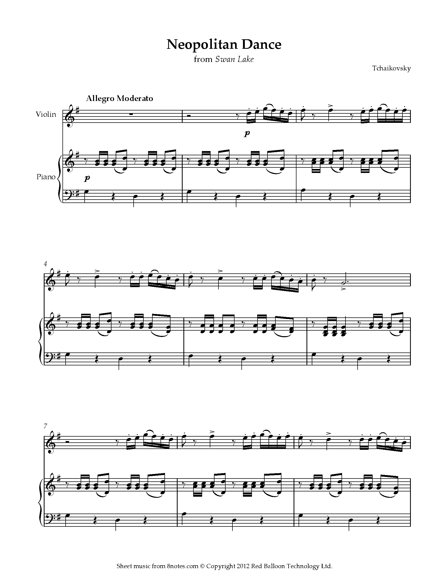 Tchaikovsky - Neopolitan Dance from Swan Lake Sheet music for Violin ...