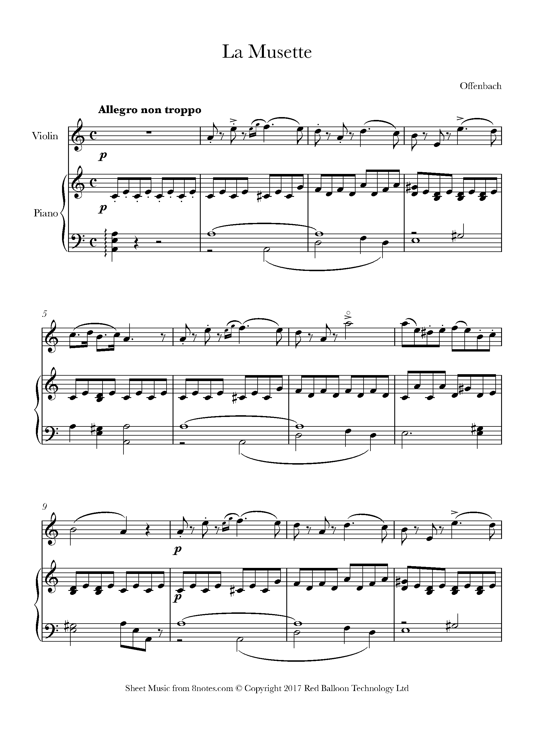 Offenbach - La Musette Op.24 Sheet music for Violin - 8notes.com
