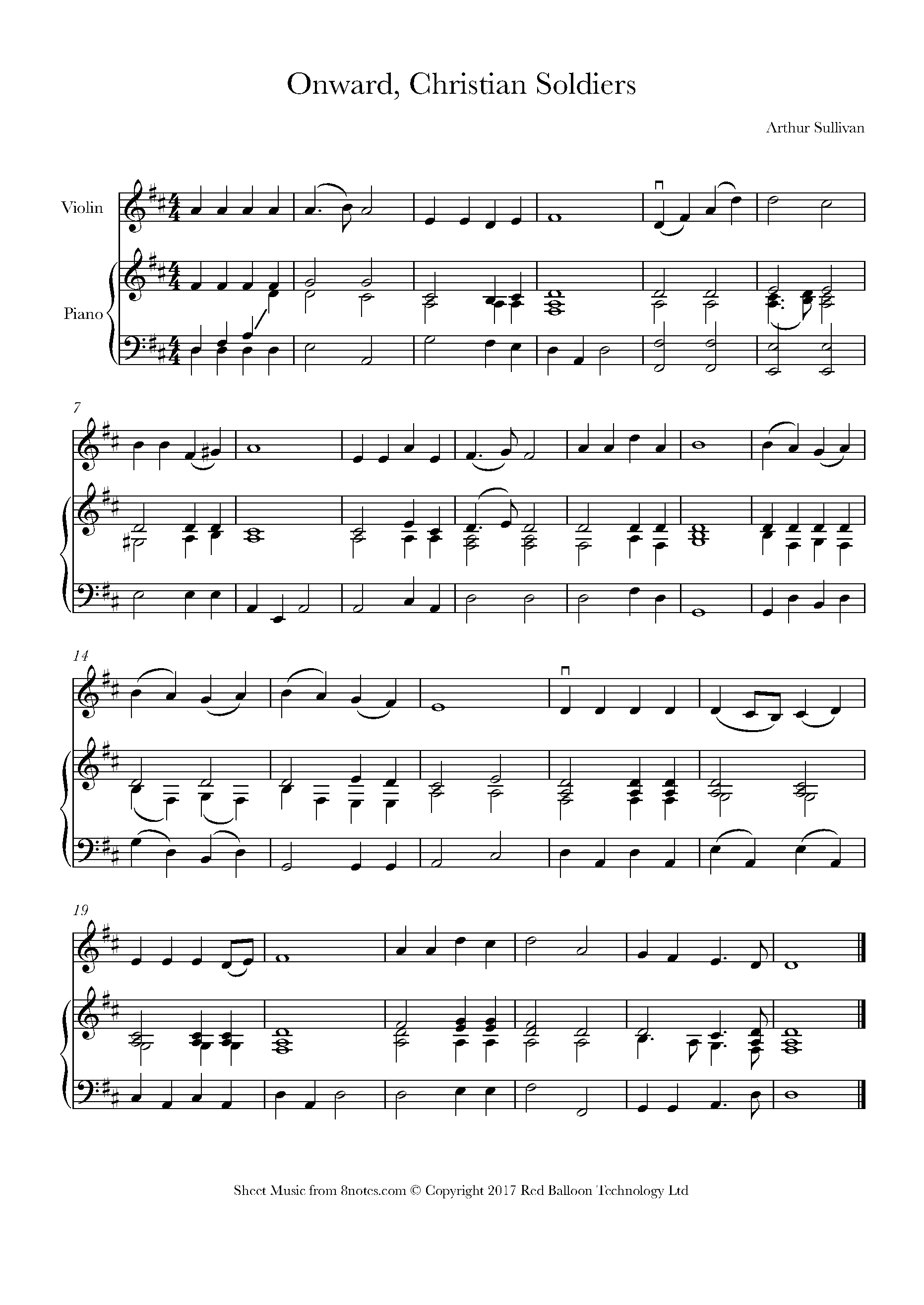 Sullivan, Arthur - Onward, Christian Soldiers Sheet music for Violin ...