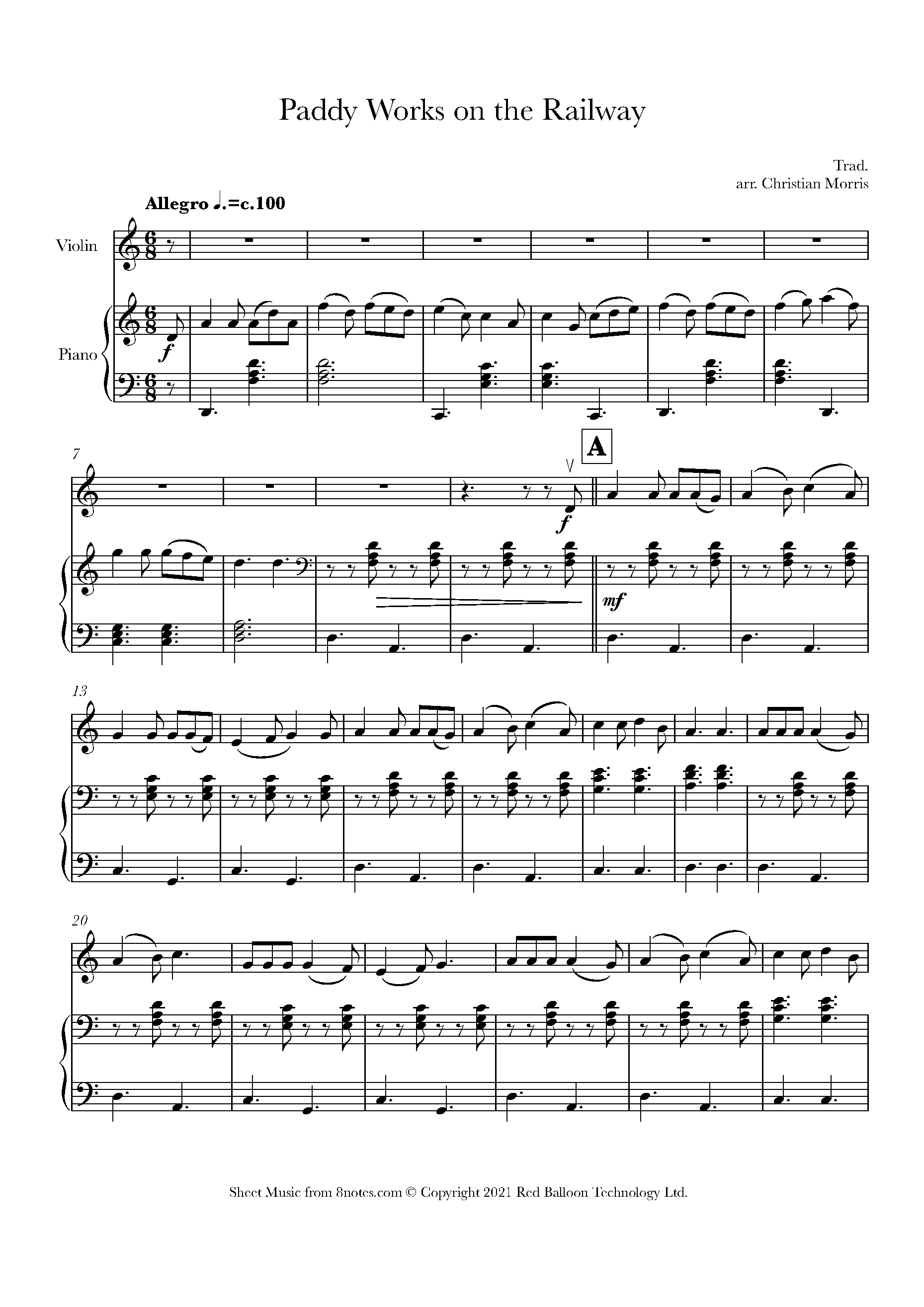 Paddy Works on the Railway Sheet music for Violin - 8notes.com