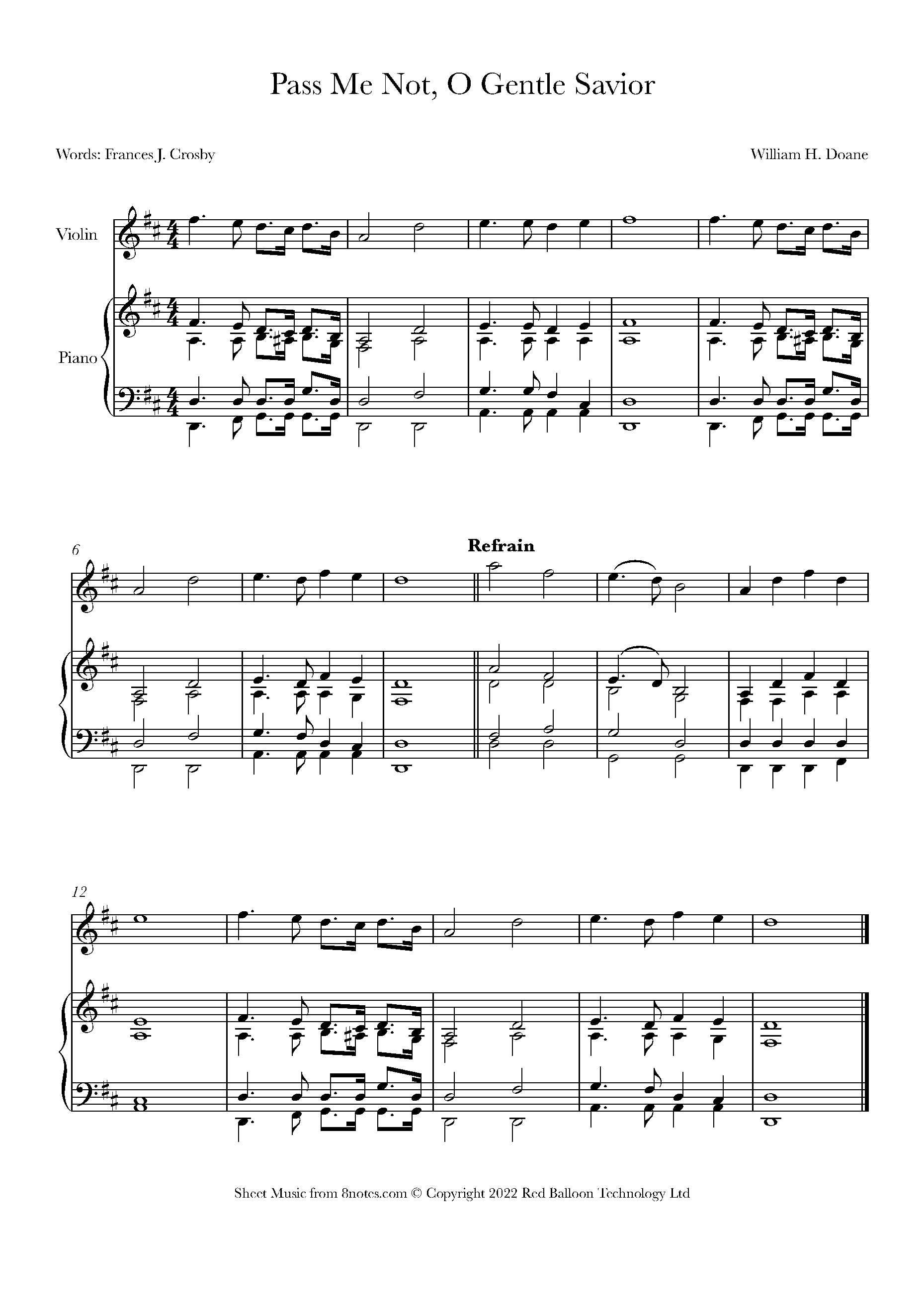 Doane - Pass Me Not, O Gentle Savior Sheet music for Violin - 8notes.com