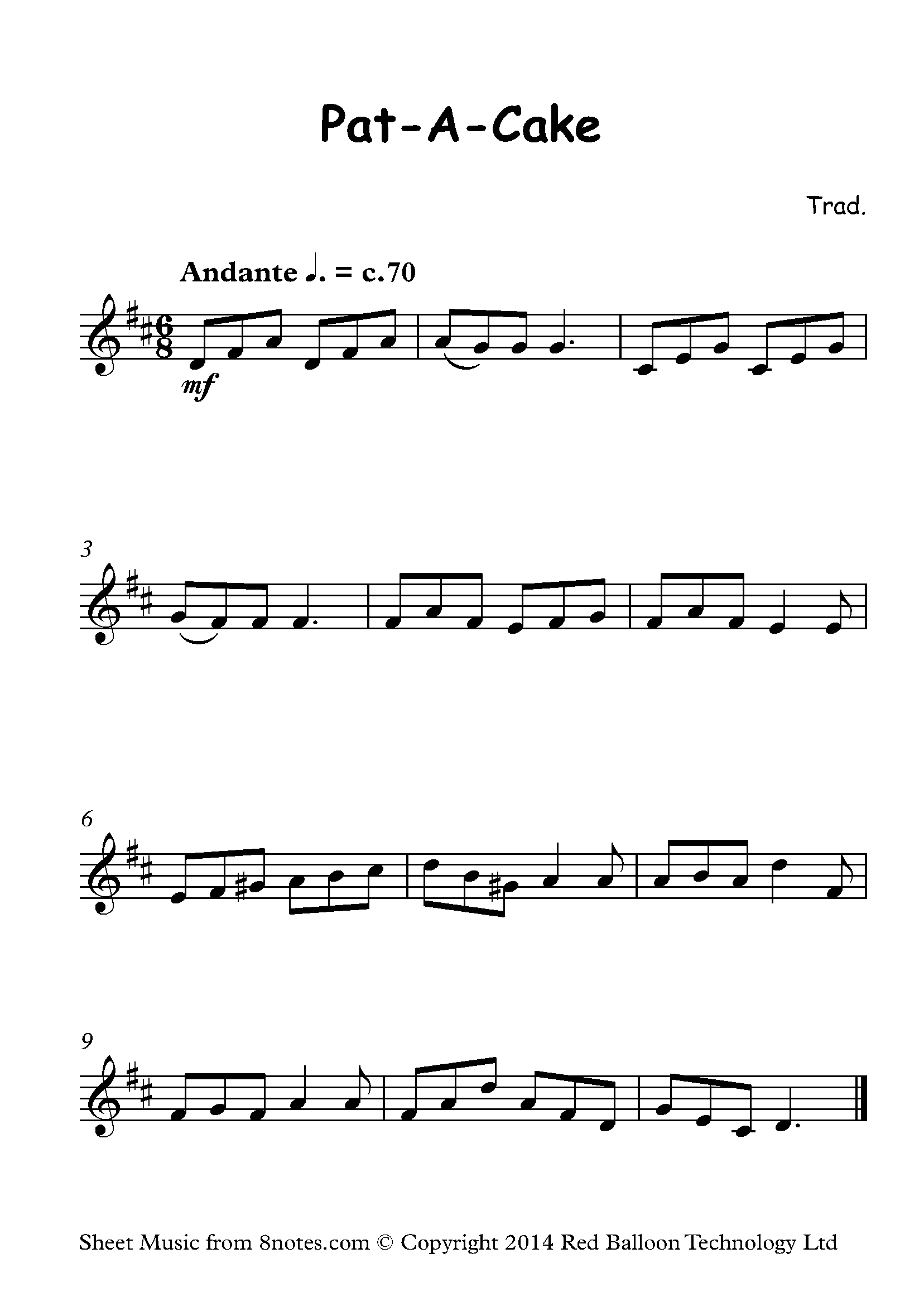 Pat-A-Cake Sheet music for Violin - 8notes.com