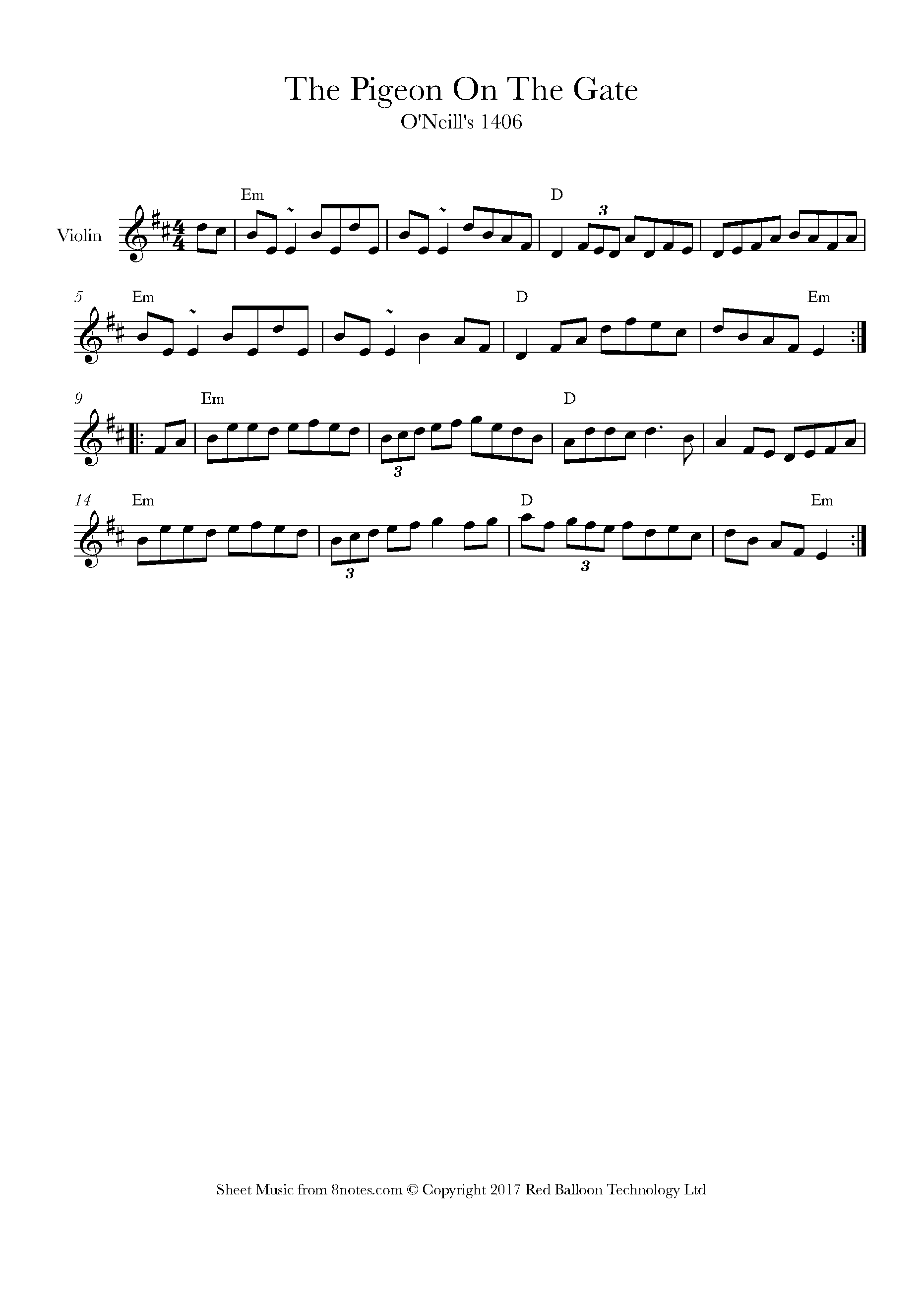 The Pigeon On The Gate (Irish Reel) Sheet music for Violin - 8notes.com