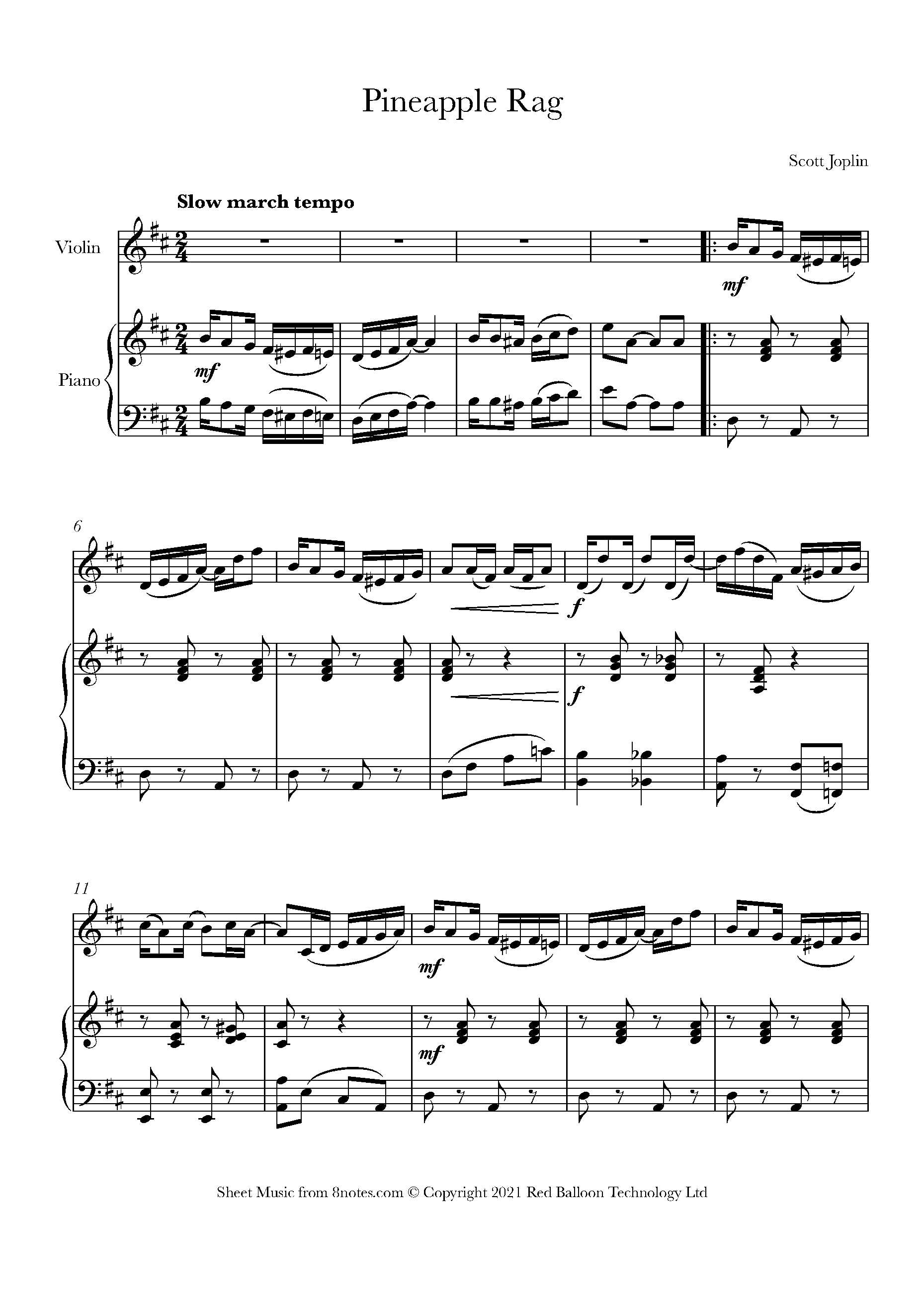 Scott Joplin - Pineapple Rag Sheet music for Violin - 8notes.com