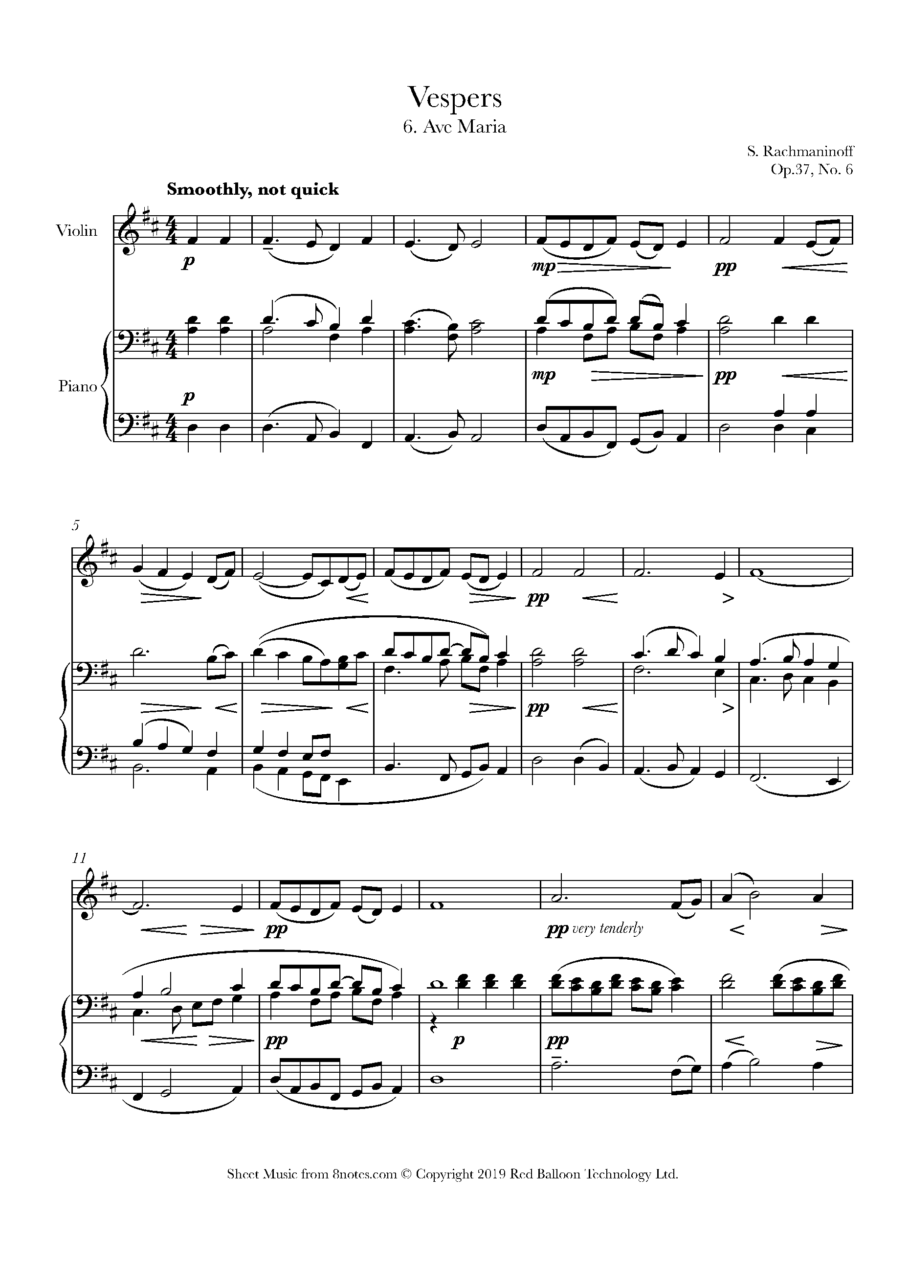 Rachmaninoff - Ave Maria from Vespers, Op. 37 Sheet music for Violin ...