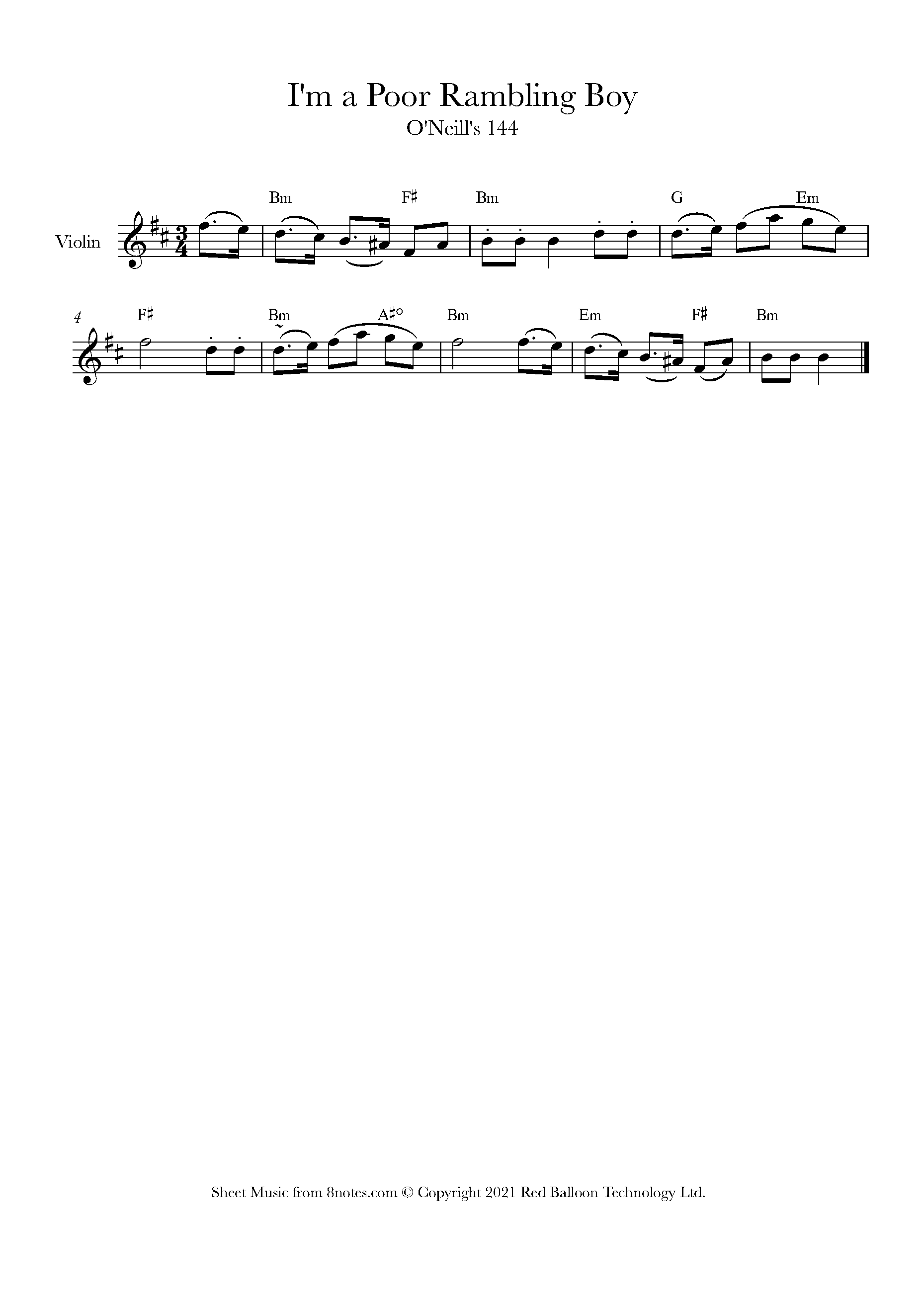 I'm a Poor Rambling Boy (Irish Trad.) Sheet music for Violin - 8notes.com