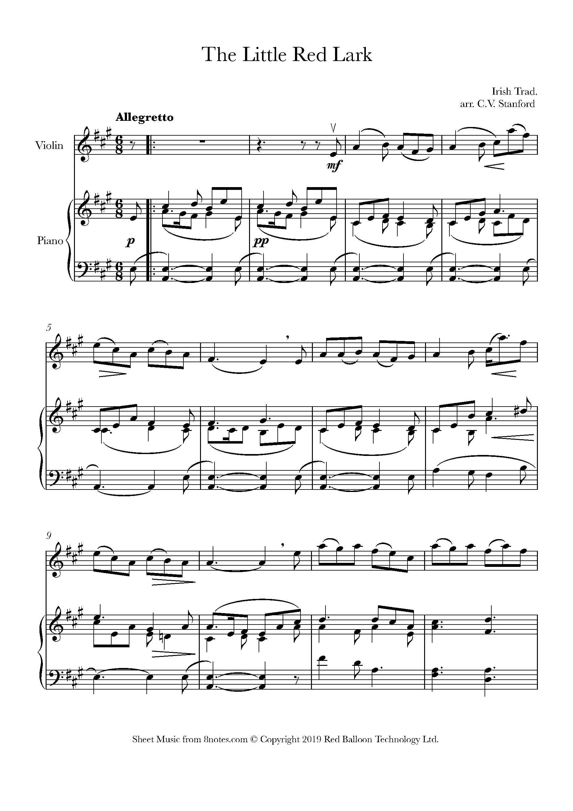 Charles Stanford - The Little Red Lark (Irish Folk Song) Sheet music ...