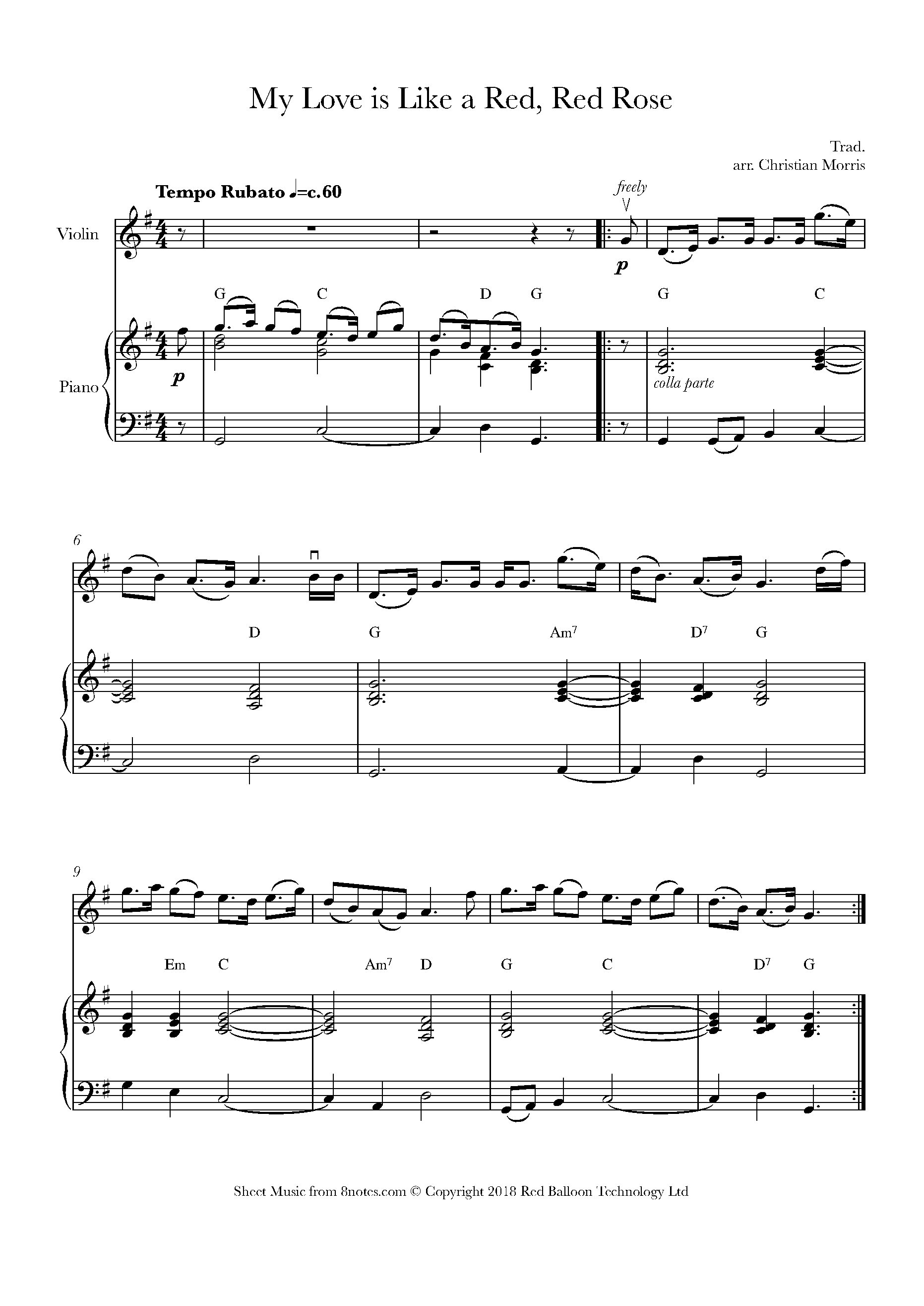 My Love is Like a Red Red Rose Sheet music for Violin - 8notes.com