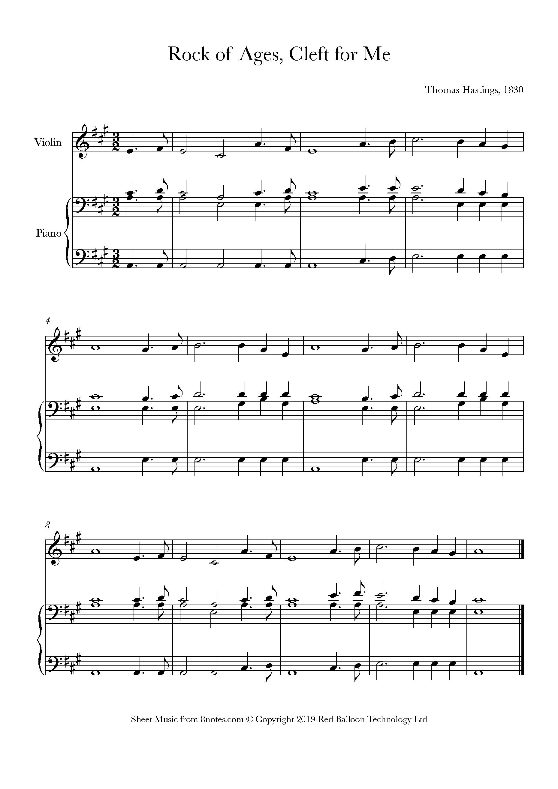 Hastings - Rock of Ages, Cleft for Me Sheet music for Violin - 8notes.com