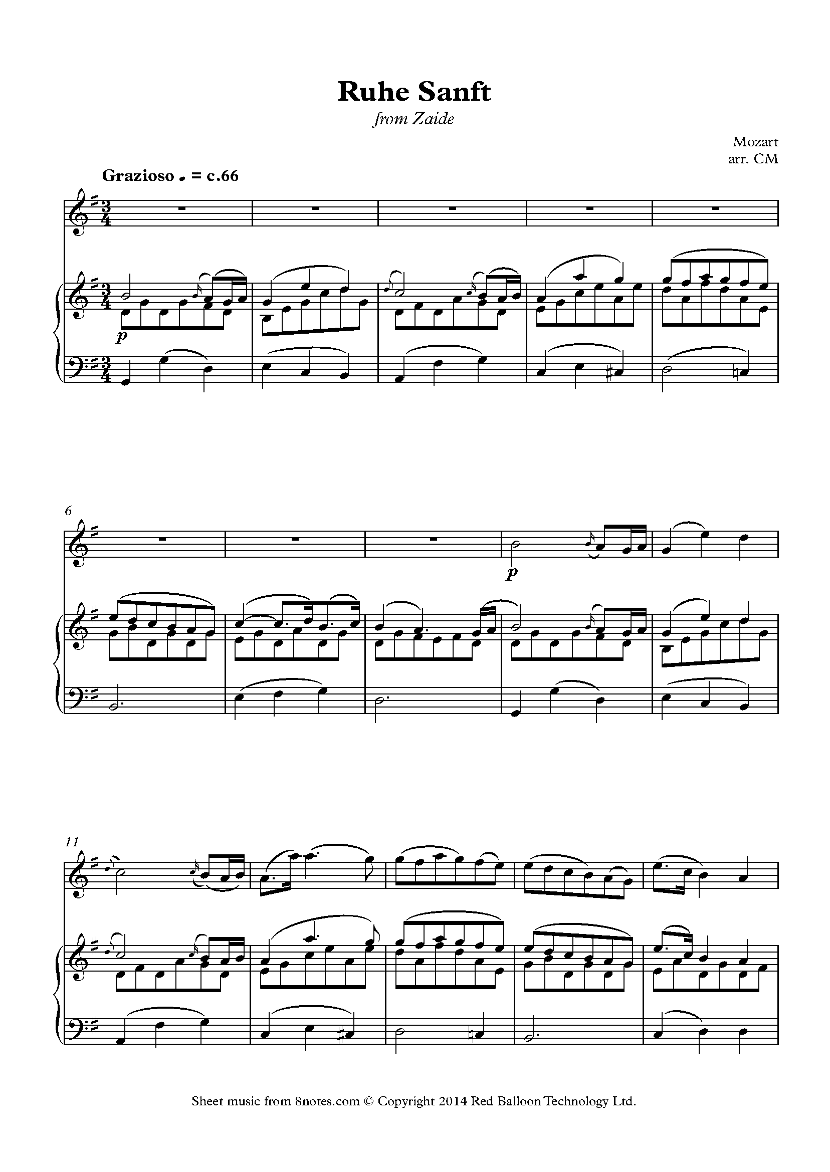 Mozart - Ruhe Sanft from Zaide Sheet music for Violin - 8notes.com