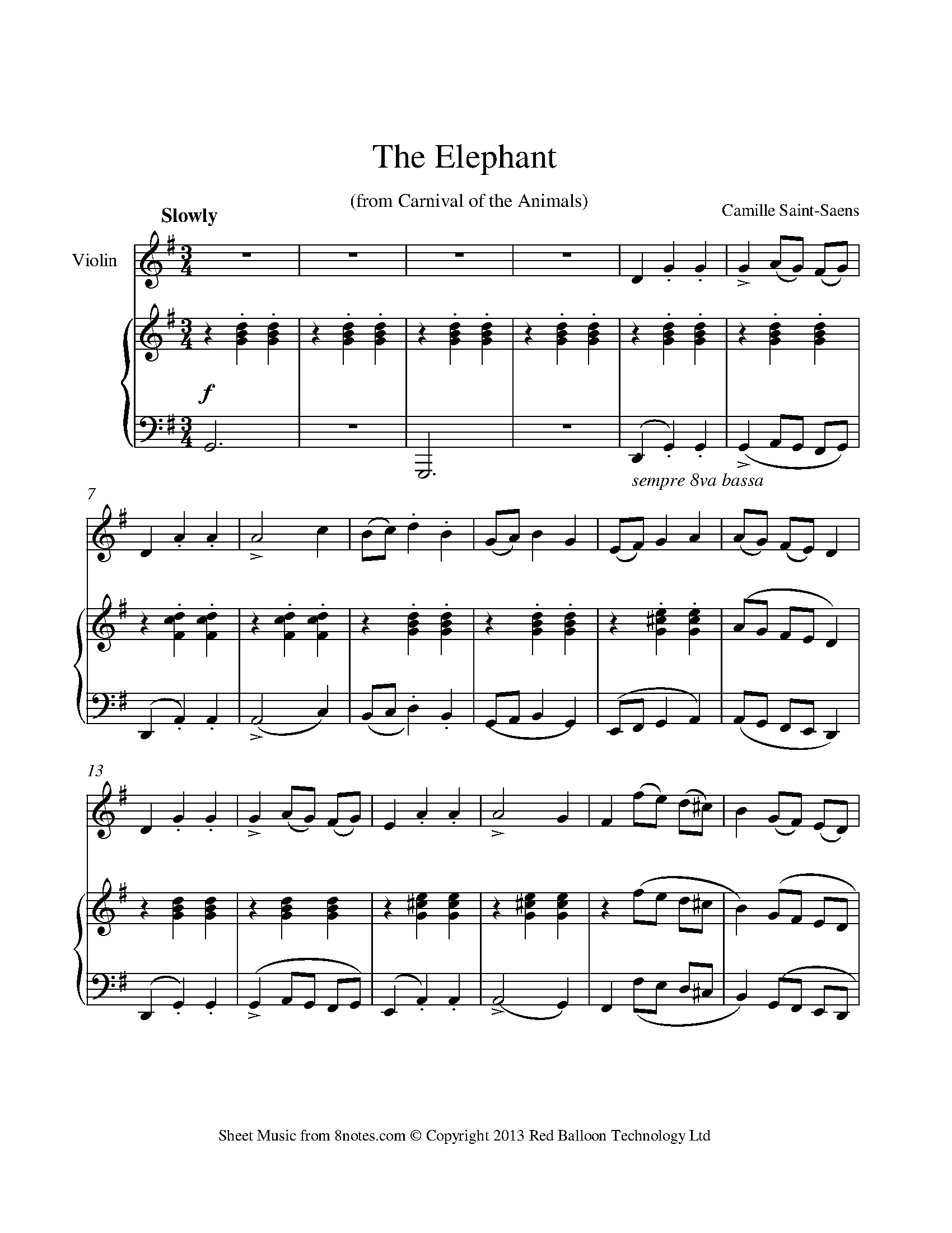 Saint-Saëns - The Elephant from Carnival of the Animals Sheet music ...