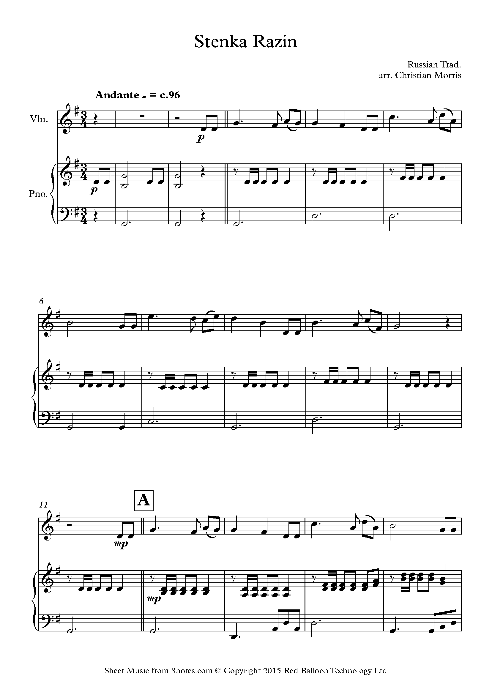 Stenka Razin (Volga Volga) Sheet music for Violin - 8notes.com