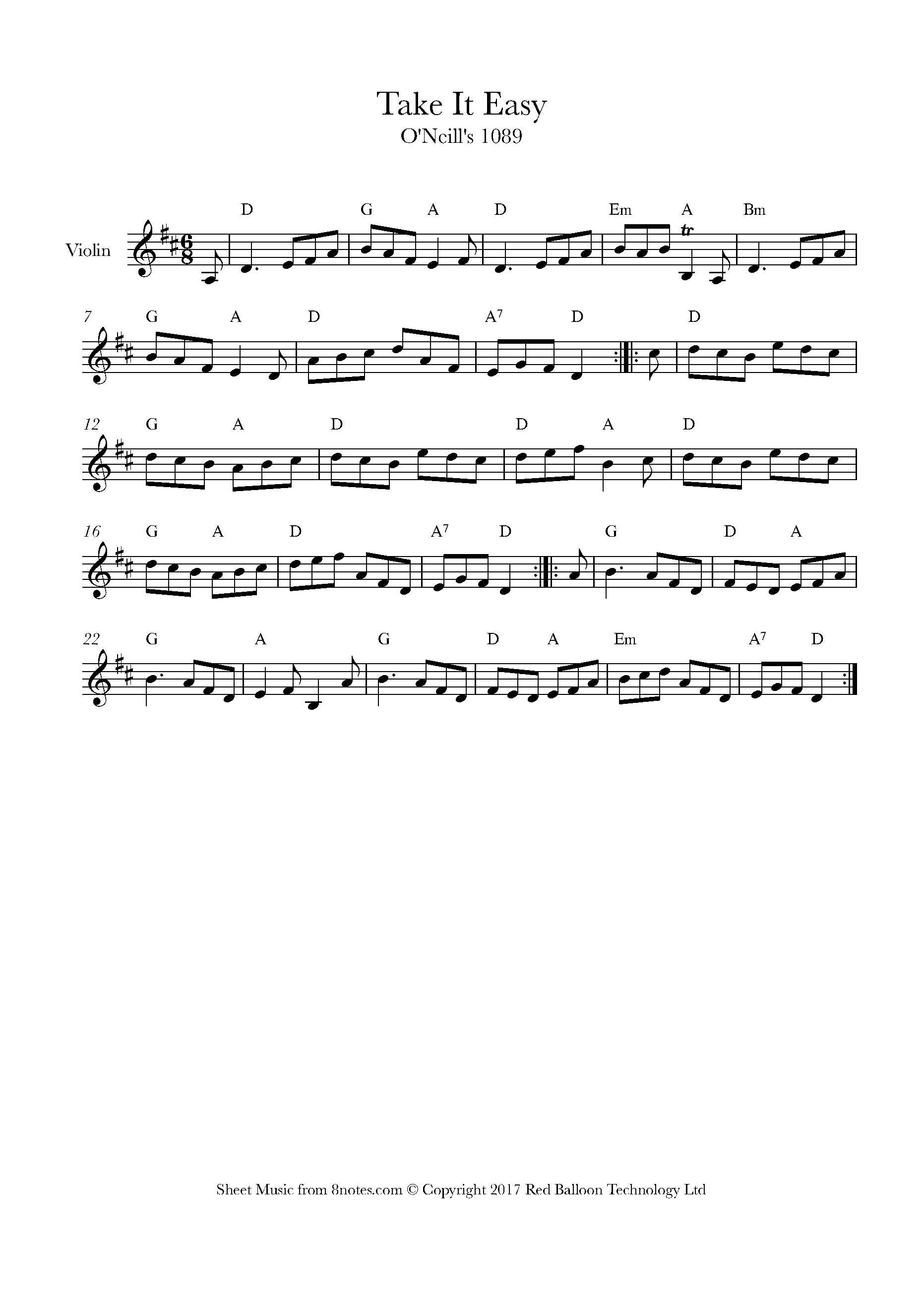 Take It Easy (Irish Doublejig) Sheet music for Violin - 8notes.com