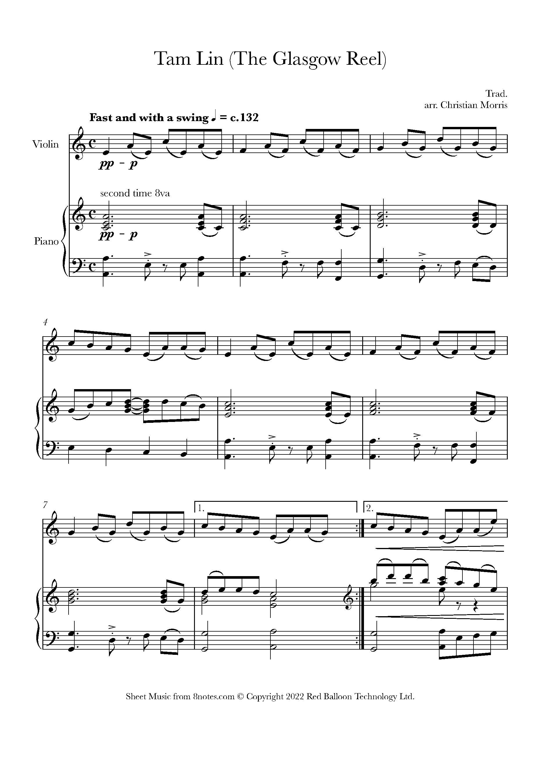 Tam Lin (The Glasgow Reel) Sheet music for Violin - 8notes.com