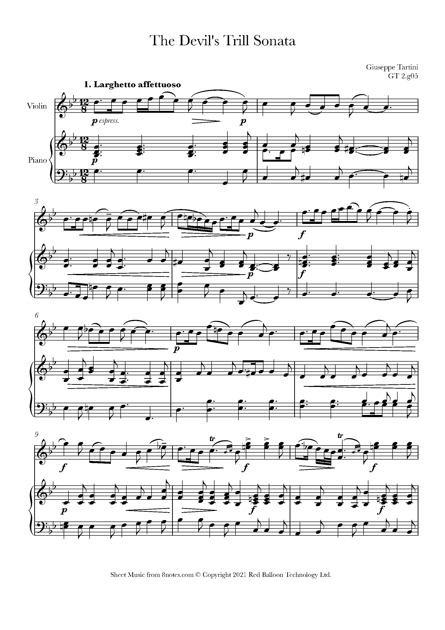 Tartini - The Devil's Trill Sonata 1. Larghetto affettuoso Sheet music ...