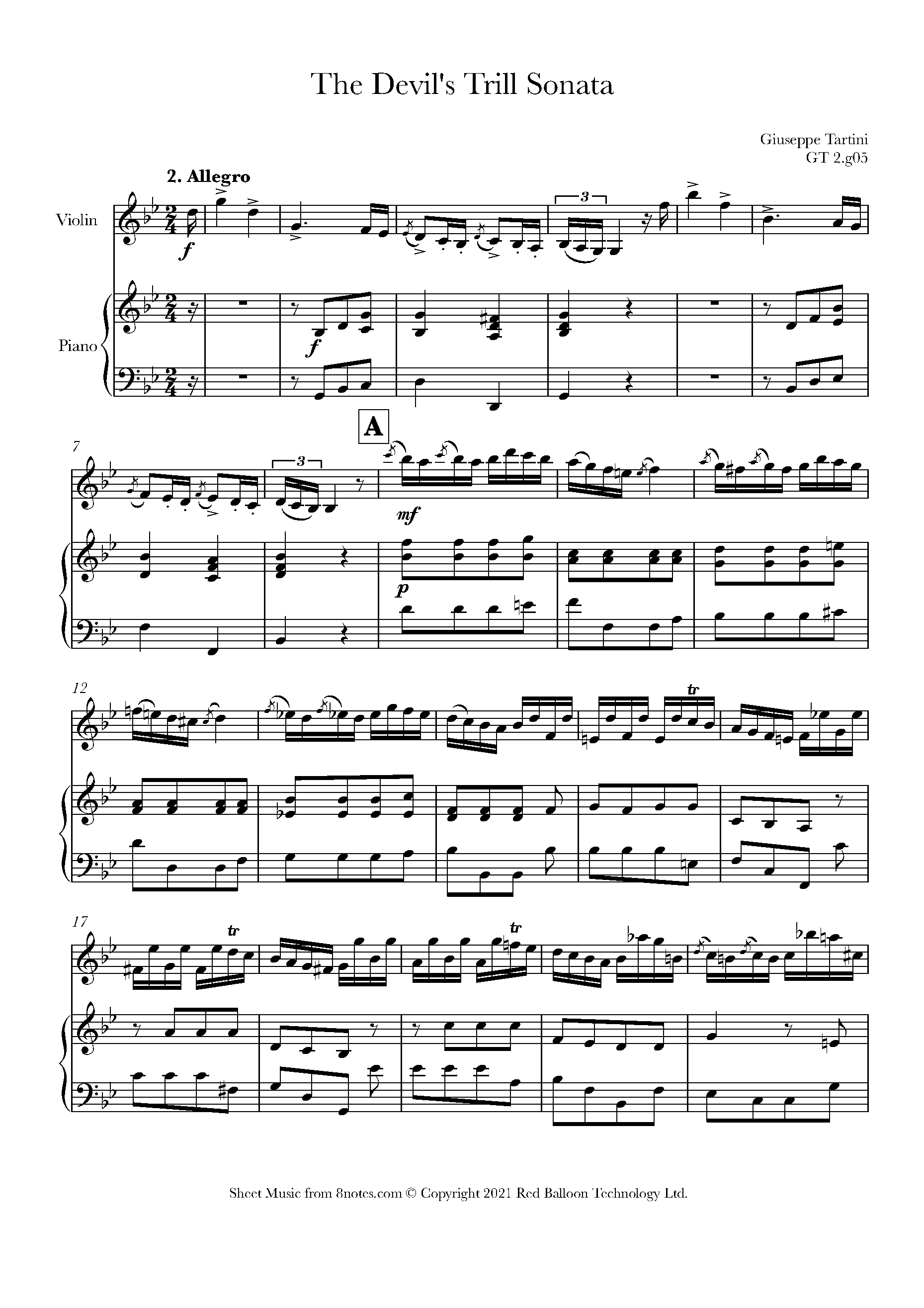 Tartini - The Devil's Trill Sonata 2. Allegro Sheet music for Violin ...