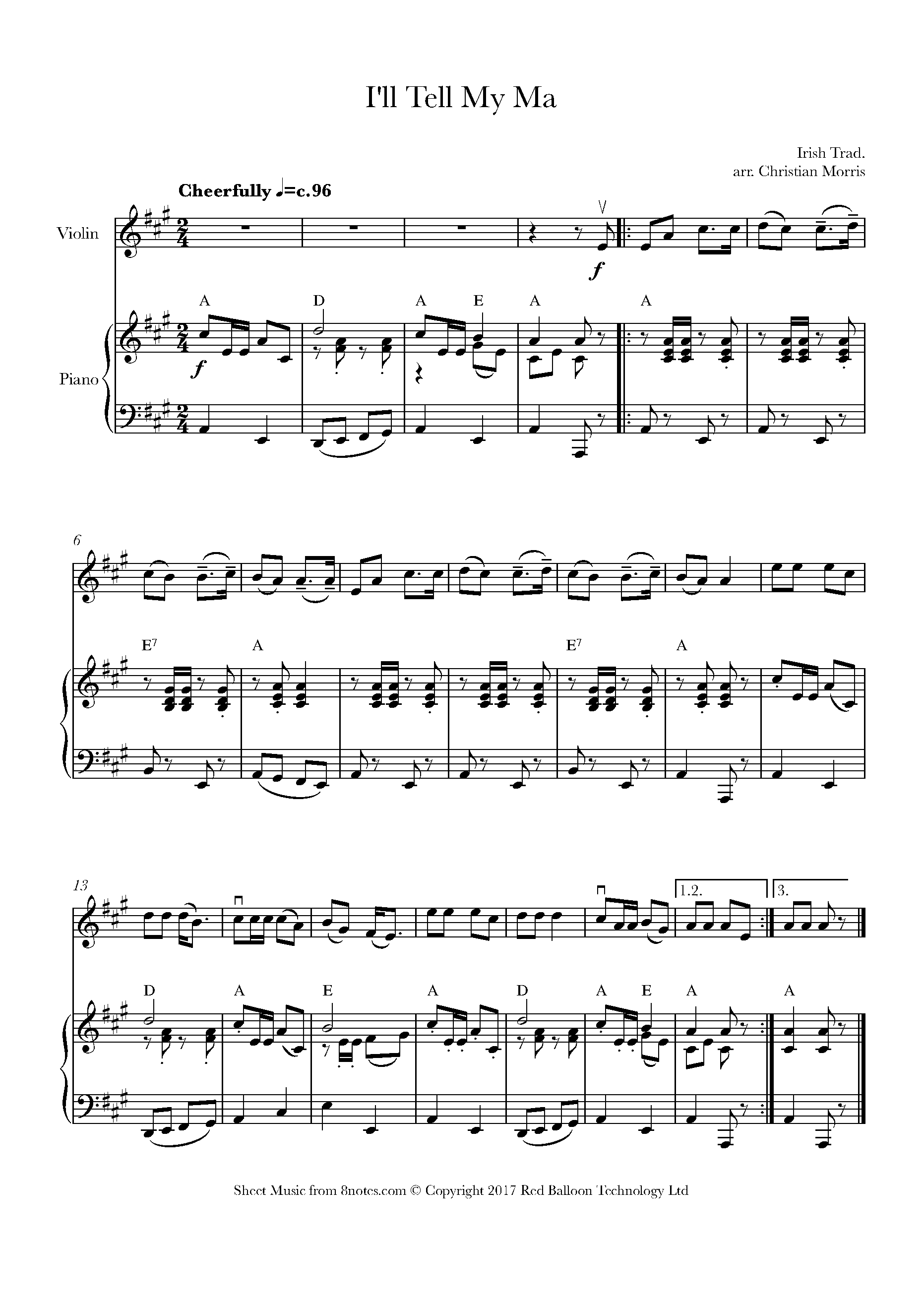I'll Tell My Ma Sheet music for Violin - 8notes.com