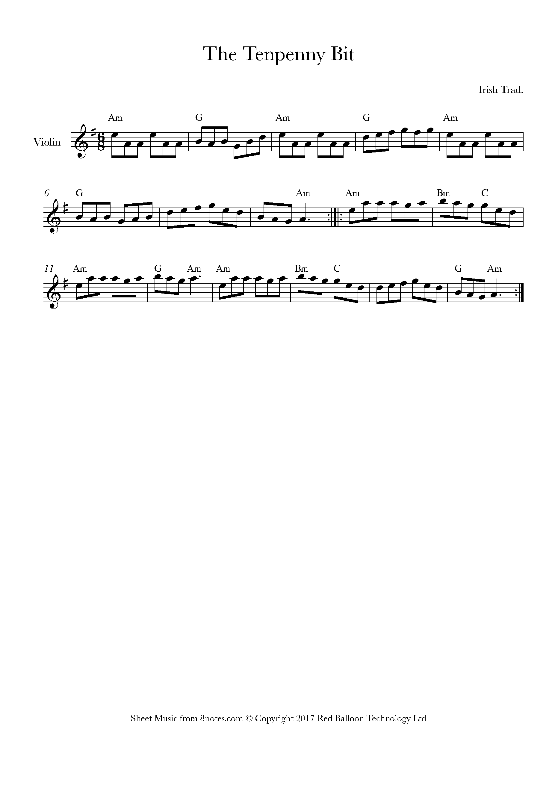 Ten Penny Bit (Irish Jig) Sheet music for Violin - 8notes.com