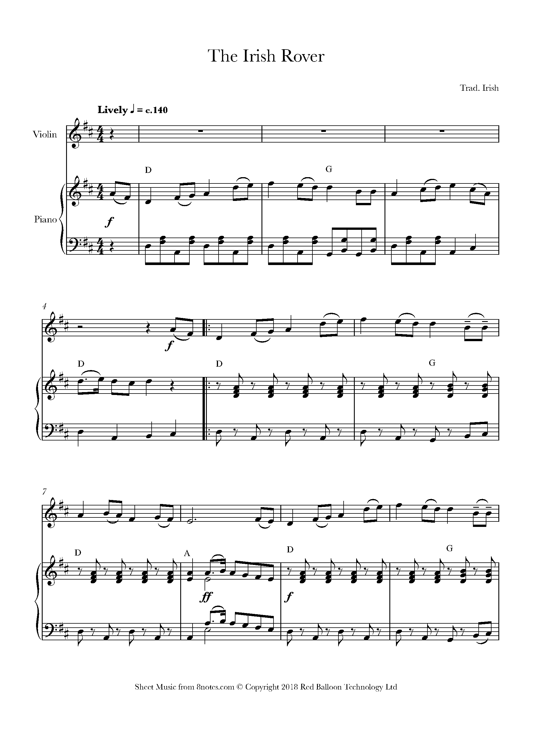 The Irish Rover Sheet music for Violin - 8notes.com