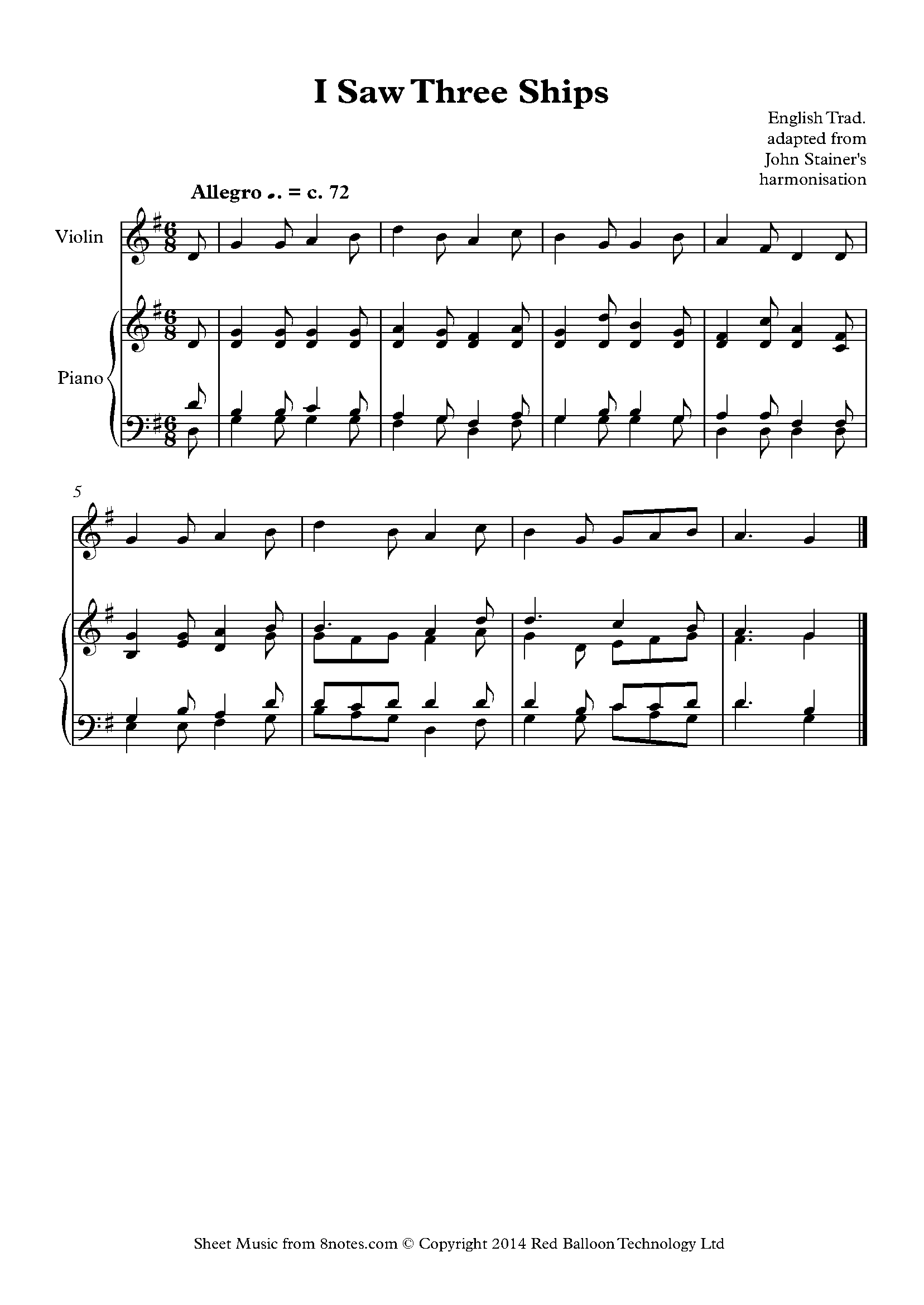I Saw Three Ships Sheet music for Violin - 8notes.com