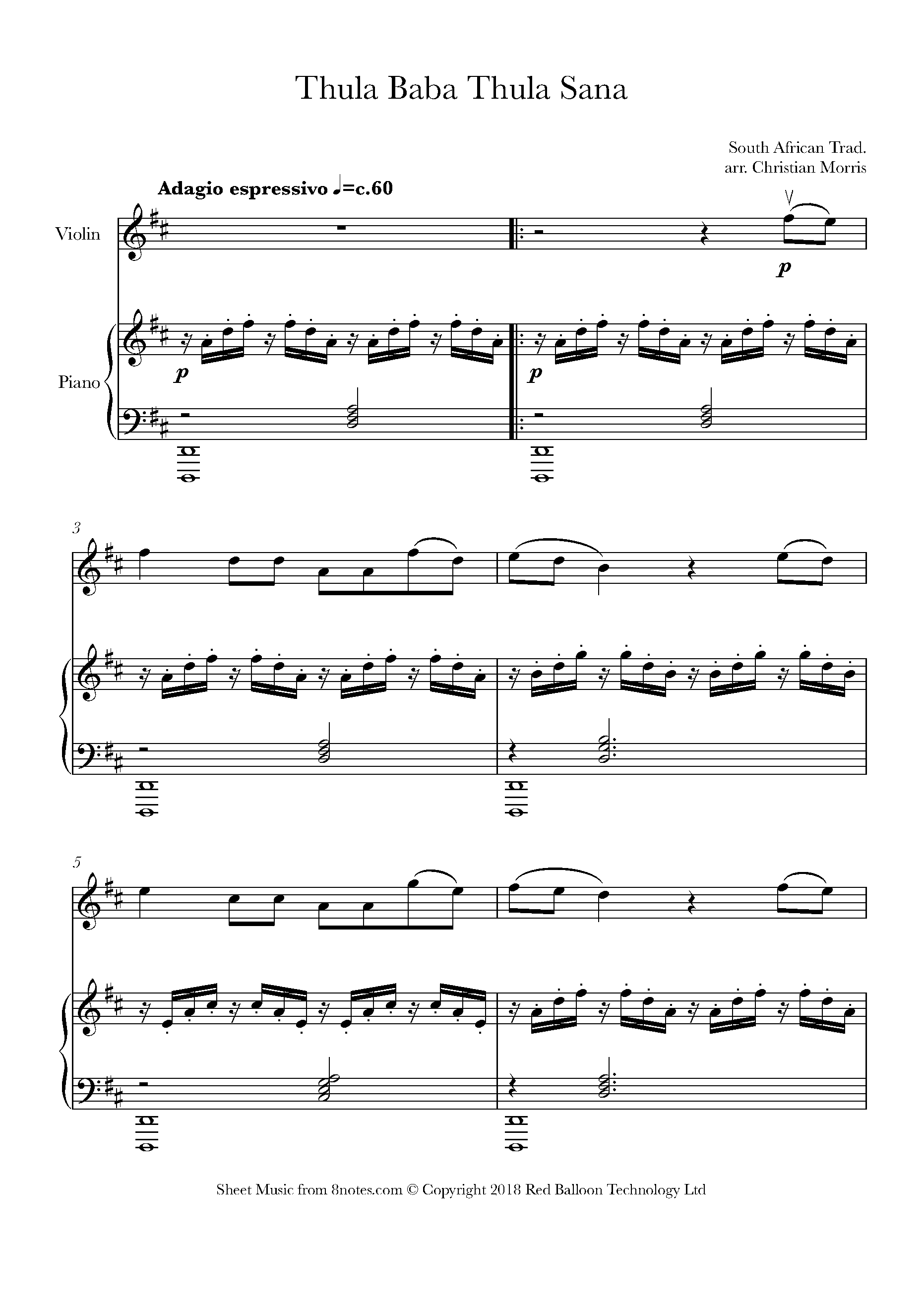 Thula Baba Thula Sana (South African trad.) Sheet music for Violin ...