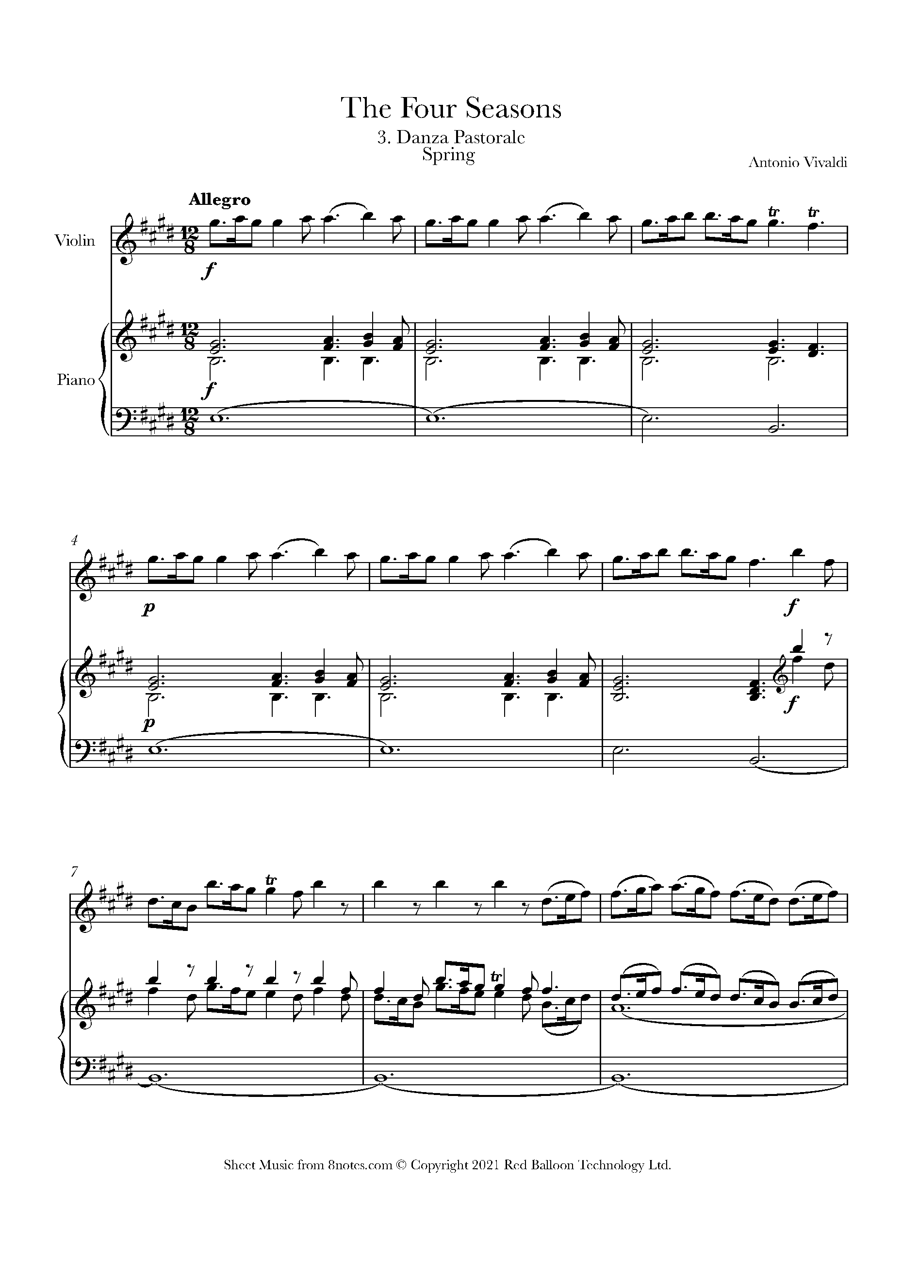 Vivaldi - Spring from the Four Seasons, 3. Danza Pastorale Sheet music ...